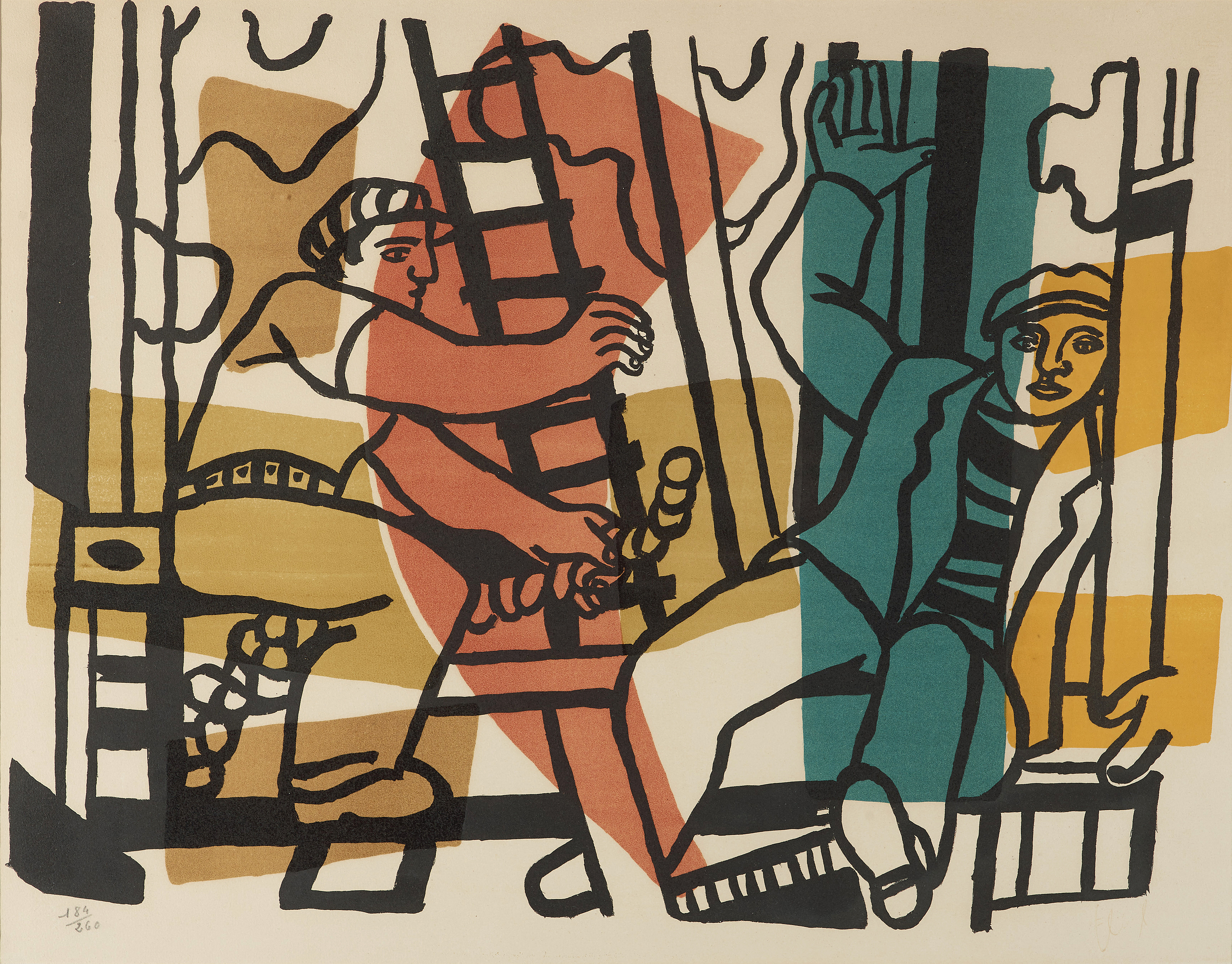 FERNAND LÉGER, "Les Contructeurs", a litograph in colors, signed in ink ...