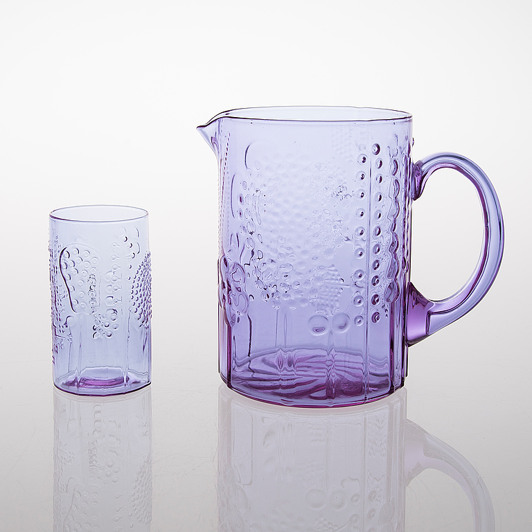 A set of six Flora Glasses with a Jug by Nuutajärvi Notsjö. - Bukowskis