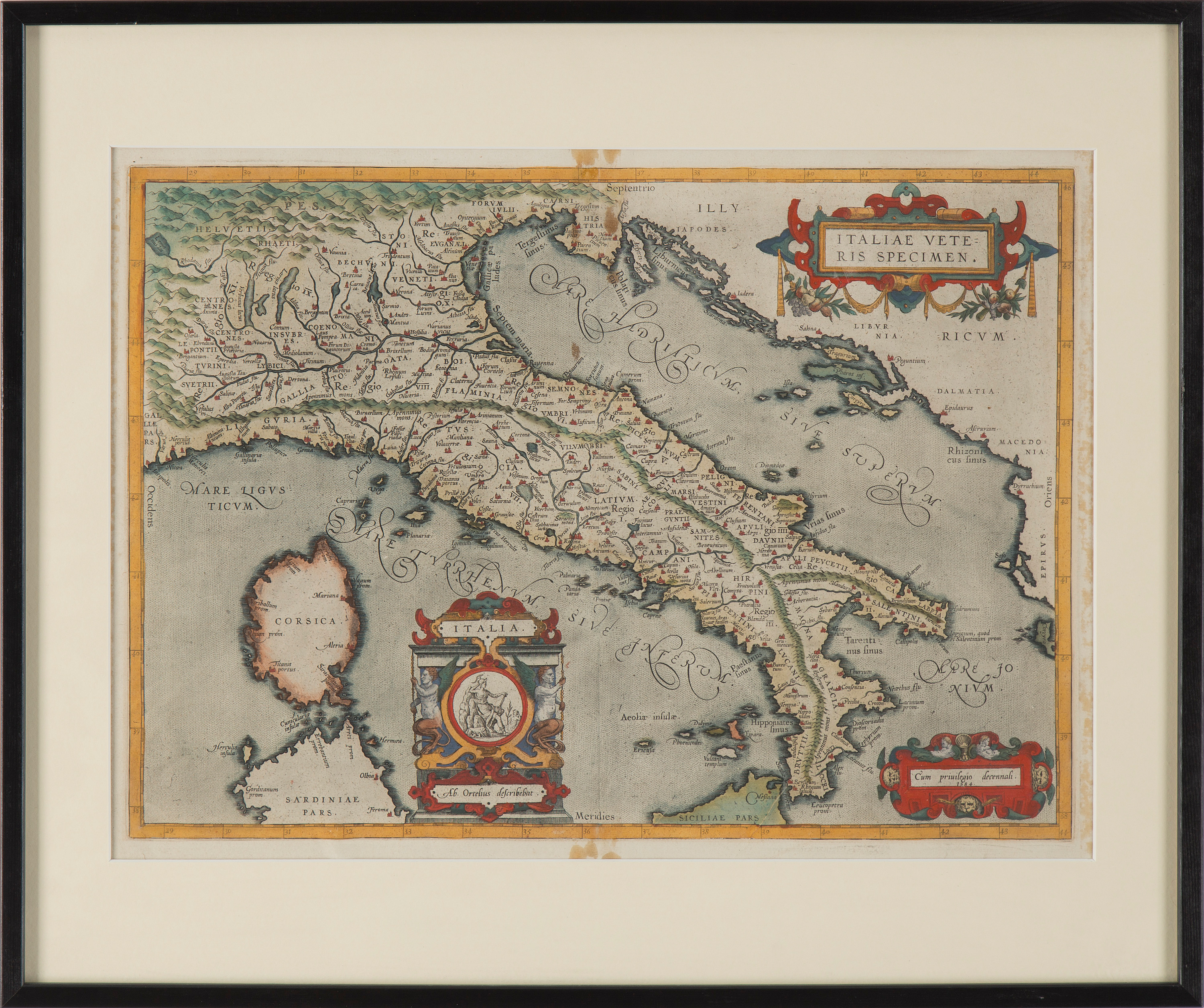 ABRAHAM ORTELIUS, map Italy, dated 1584. I: 34.6 x 48.5 cm. - Bukowskis