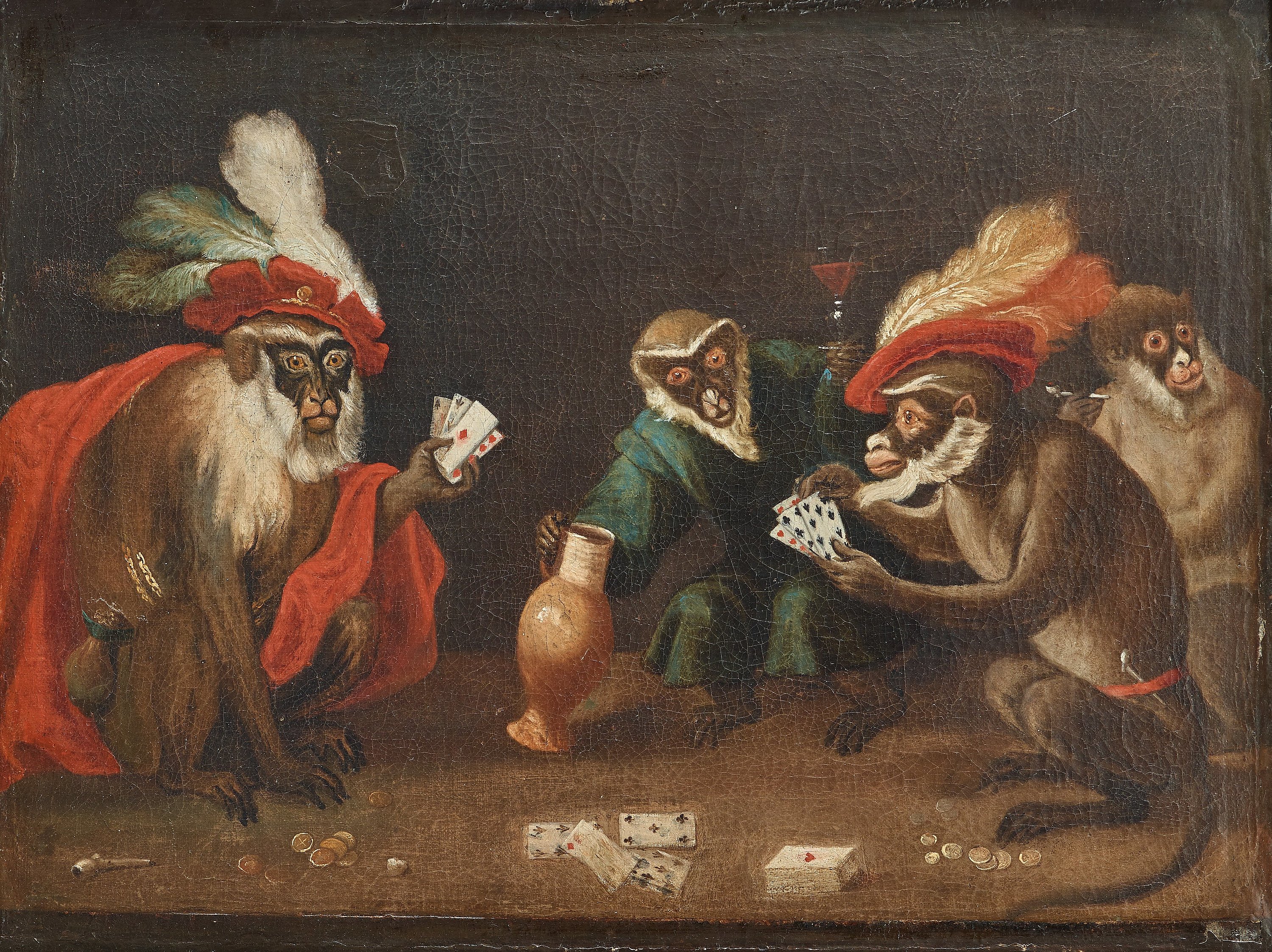 Abraham Teniers Follower of, Card playing monkeys. - Bukowskis