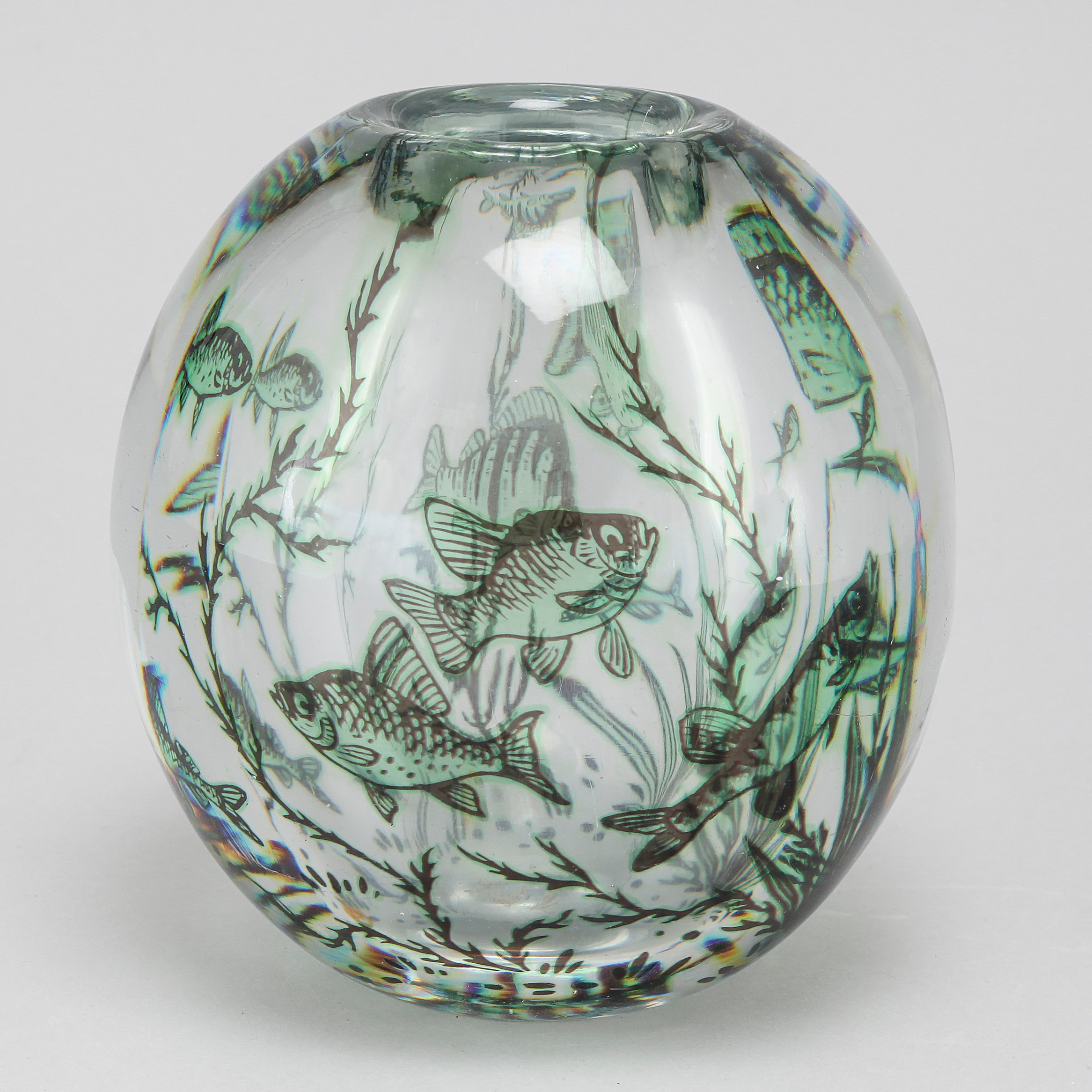 A glass vase, so called "fish graal" by Edward Hald for Orrefors, 1945 ...