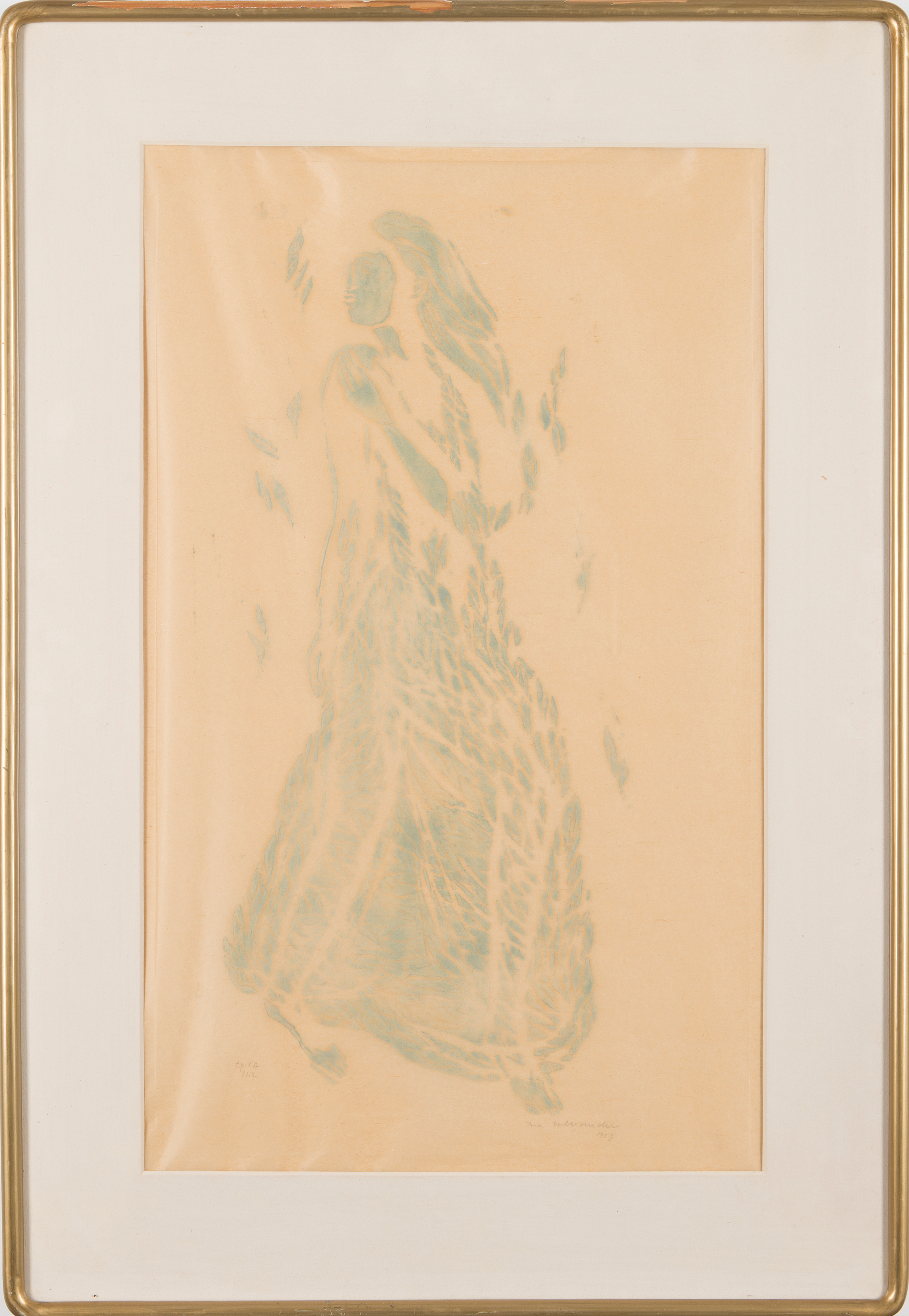 INA COLLIANDER, puupiirros, signeerattu ja päivätty -53, numeroitu 9/12 ...