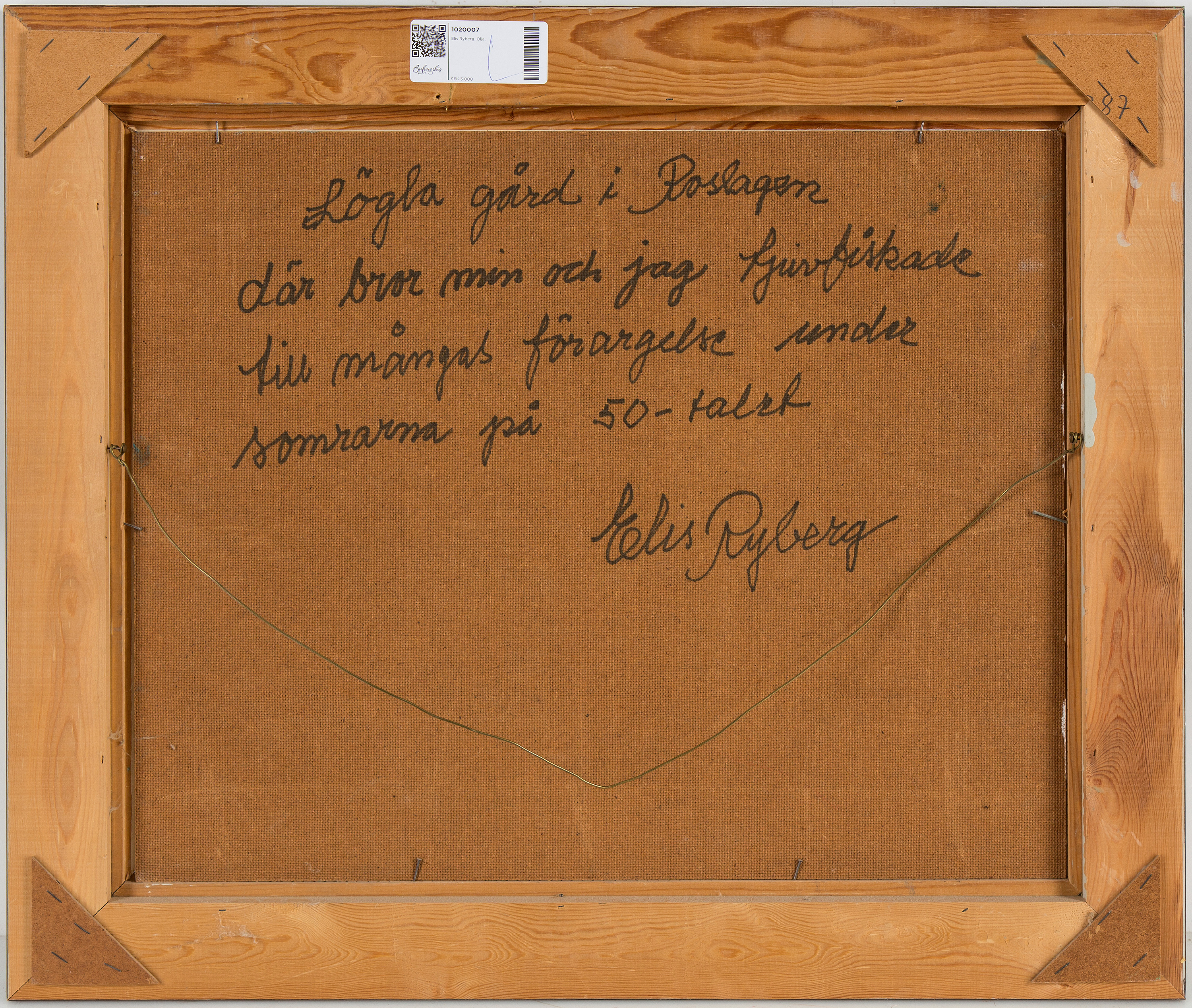 ELIS RYBERG, olja på pannå, signerad. - Bukowskis