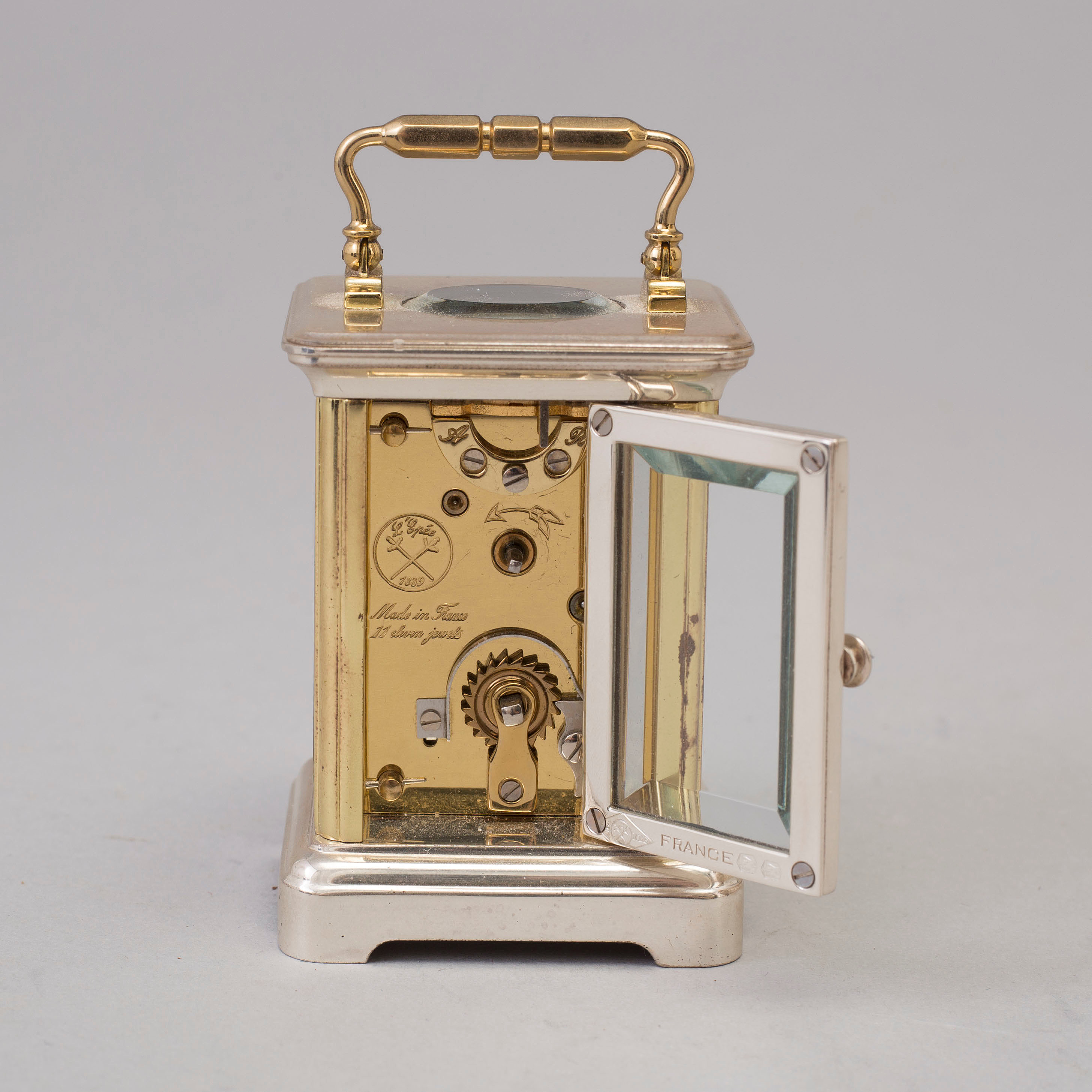 L´EPÉE, Fondée en 1839, travel alarm clock, lever escapement, second ...