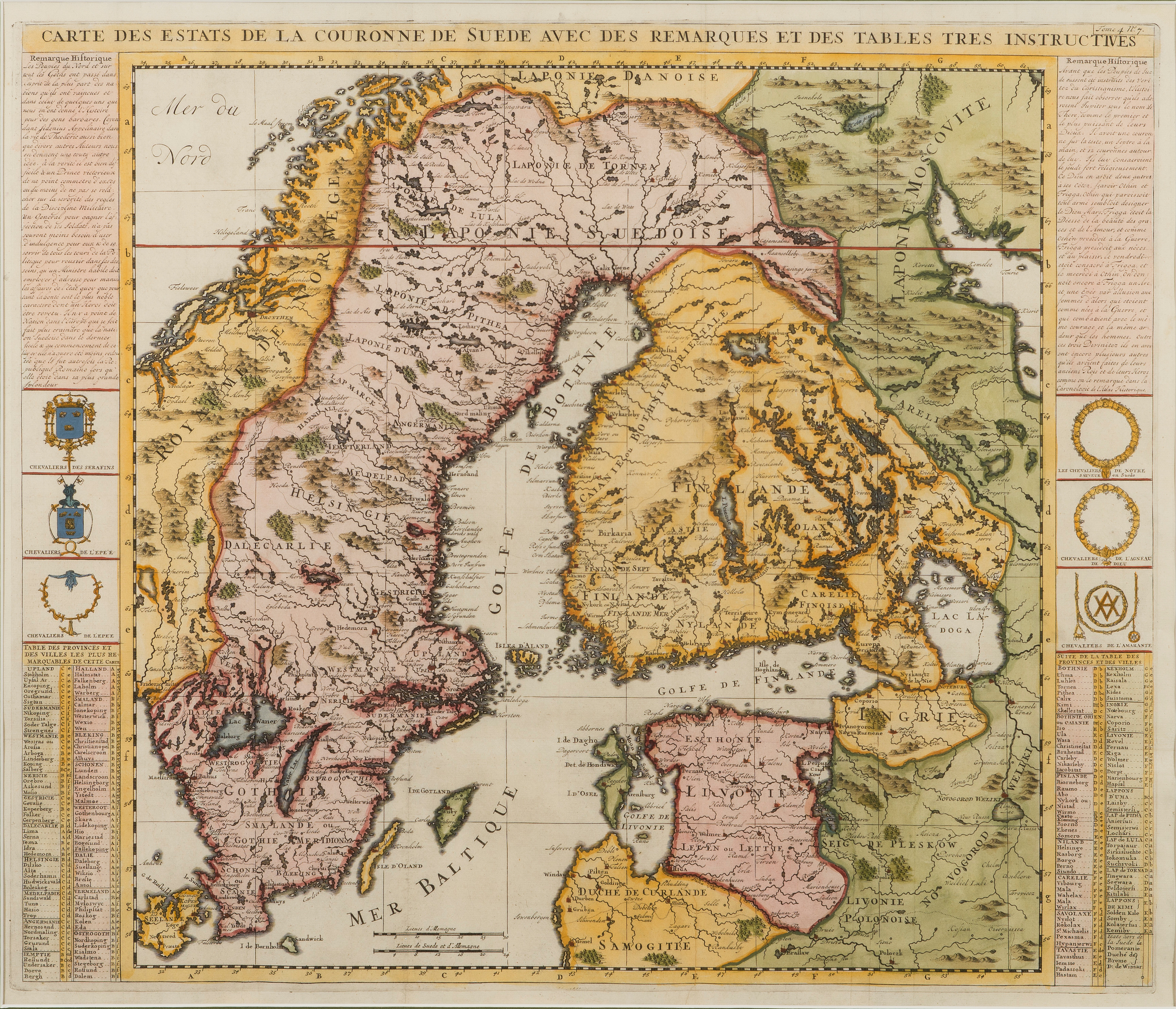 AN OLD ANTIQUE MAP, hand-coloured copper engraving, Scandinavia ...