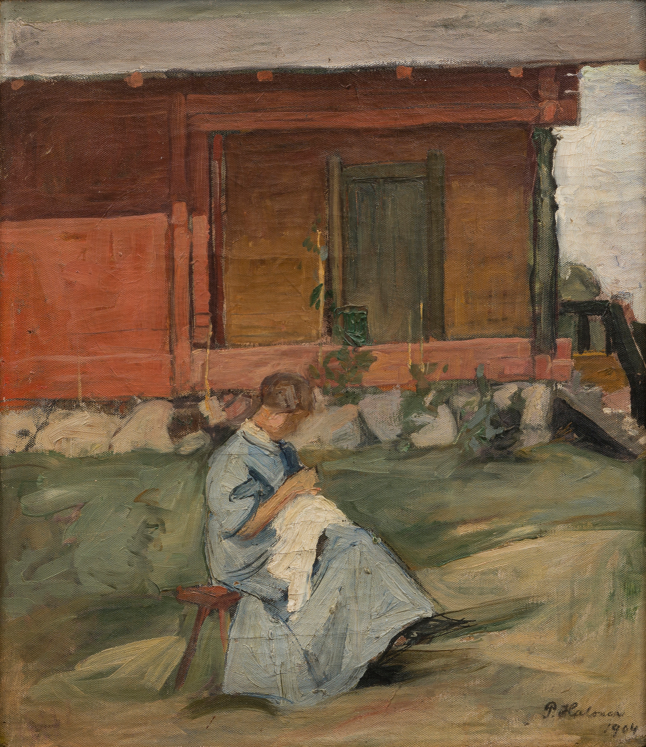 Pekka Halonen, PEKKA HALONEN, SEWING WOMAN. - Bukowskis