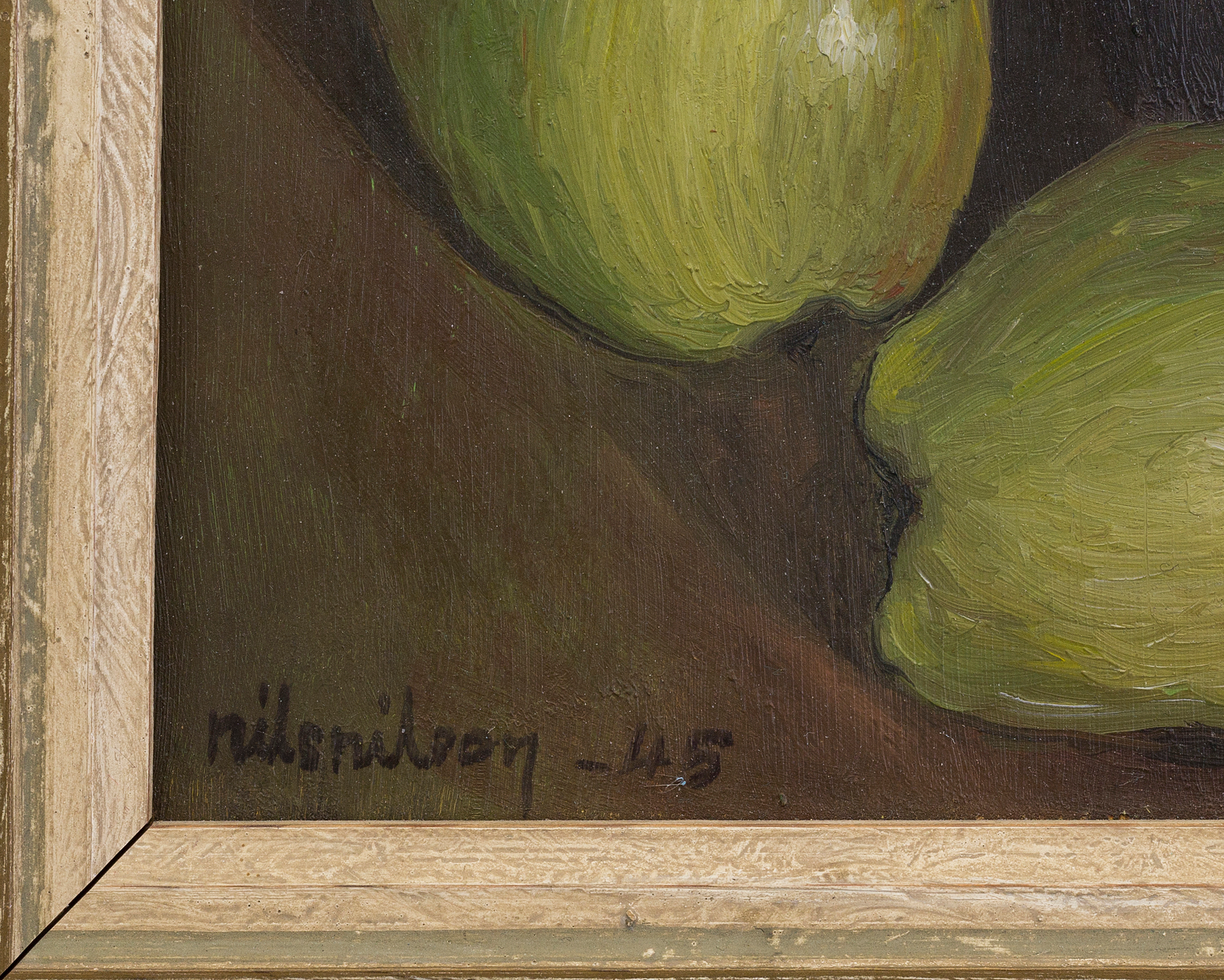 OKÄND KONSTNÄR, olja på pannå, signerad Nils Nilsson och daterad -45 ...