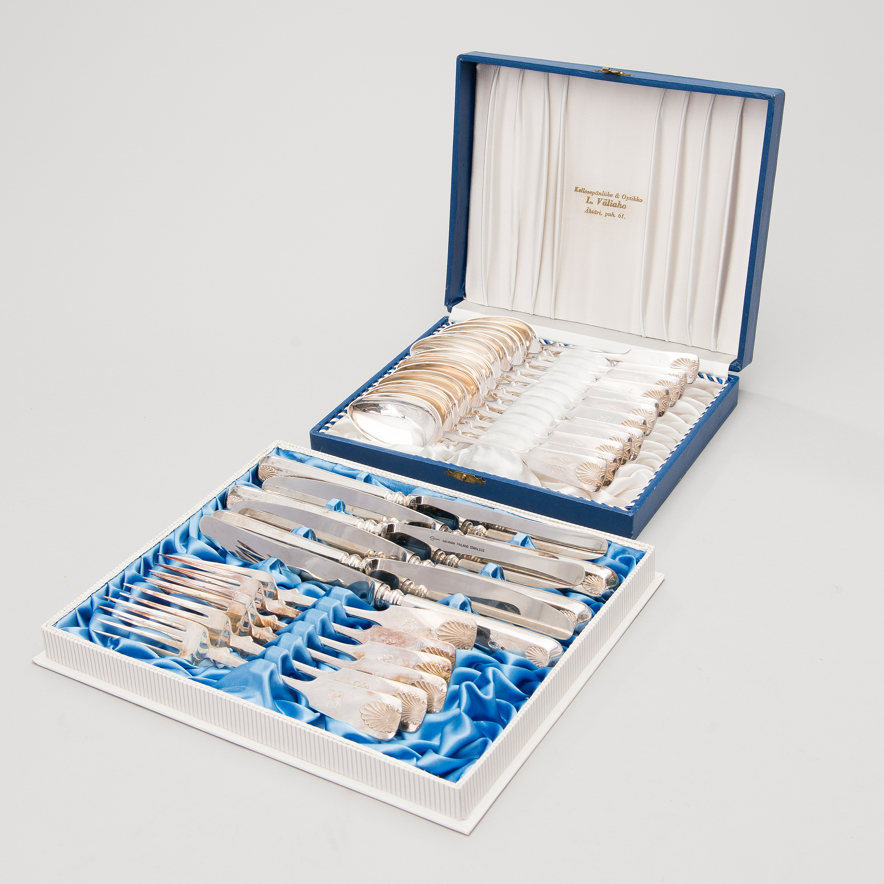 A 24-piece set of silver cutlery with seashell decoration, Finnish ...