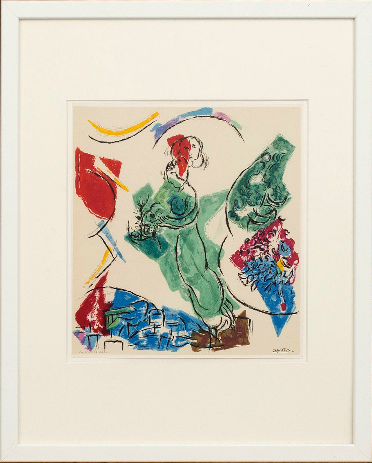 MARC CHAGALL, after, colour lithographe, signed in print, from Derrière ...