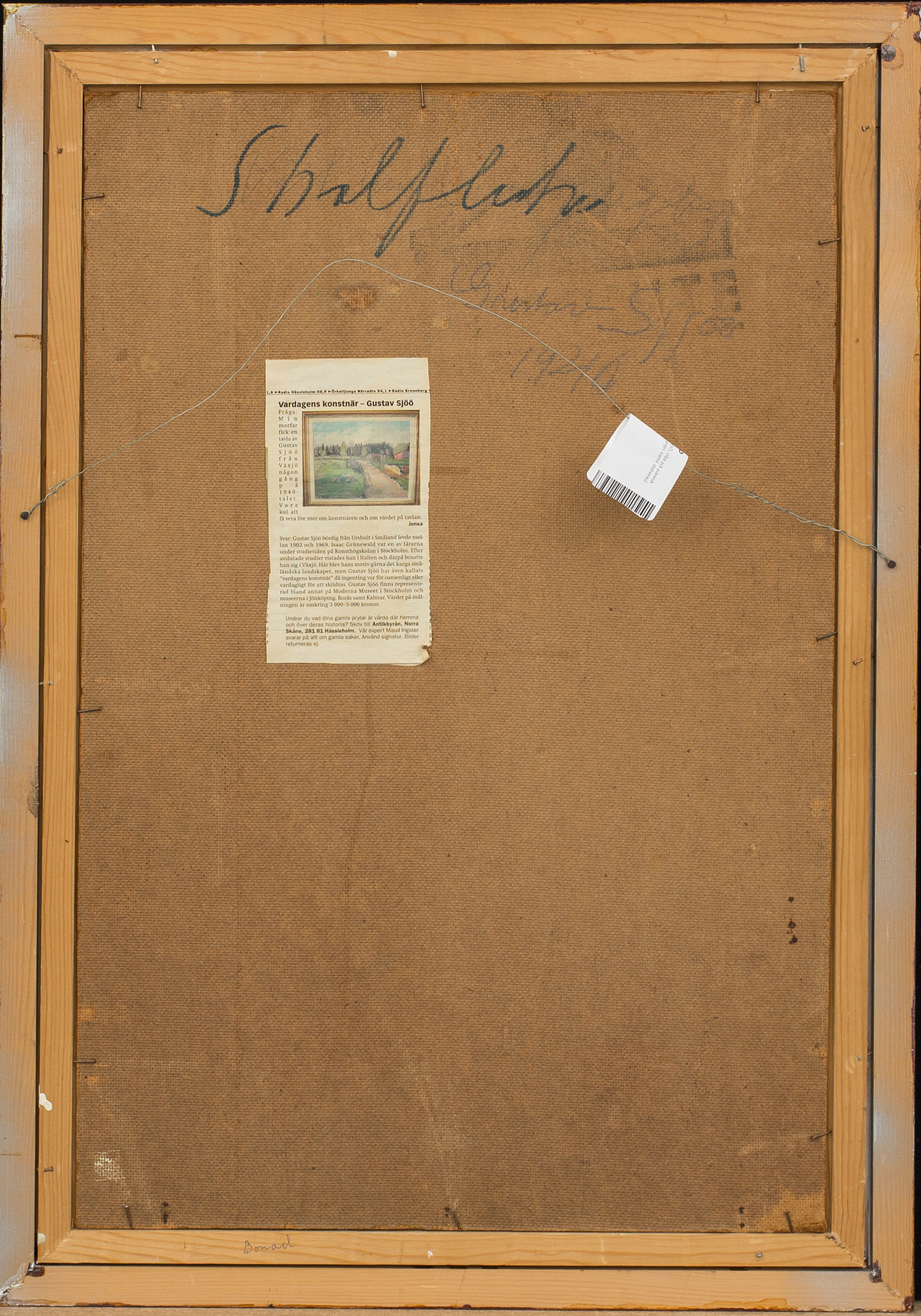 GUSTAF SJÖÖ, oli on panel signed and dated 1940. - Bukowskis