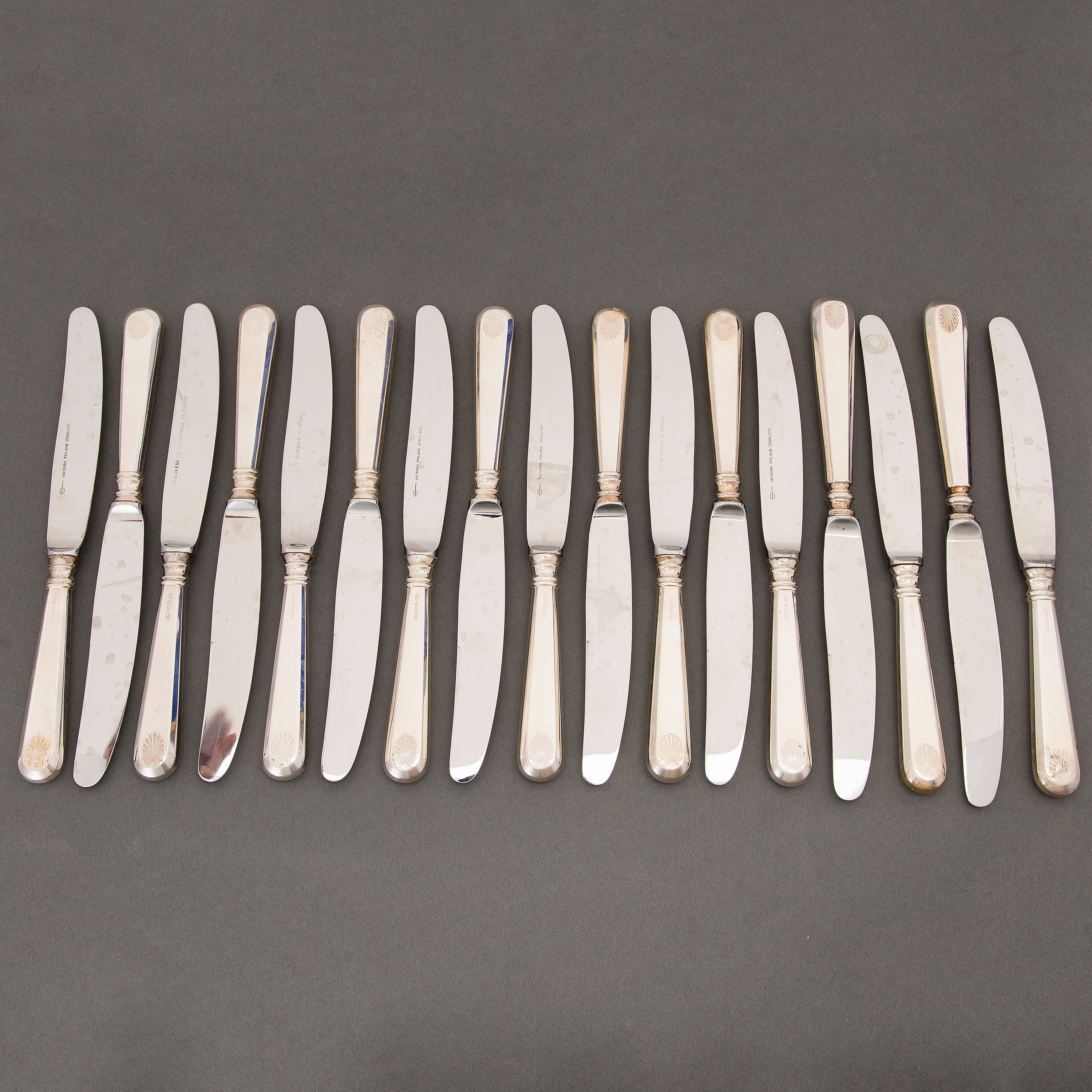 A 48-pcs set of silver cutlery with seashell decoration, Finnish ...