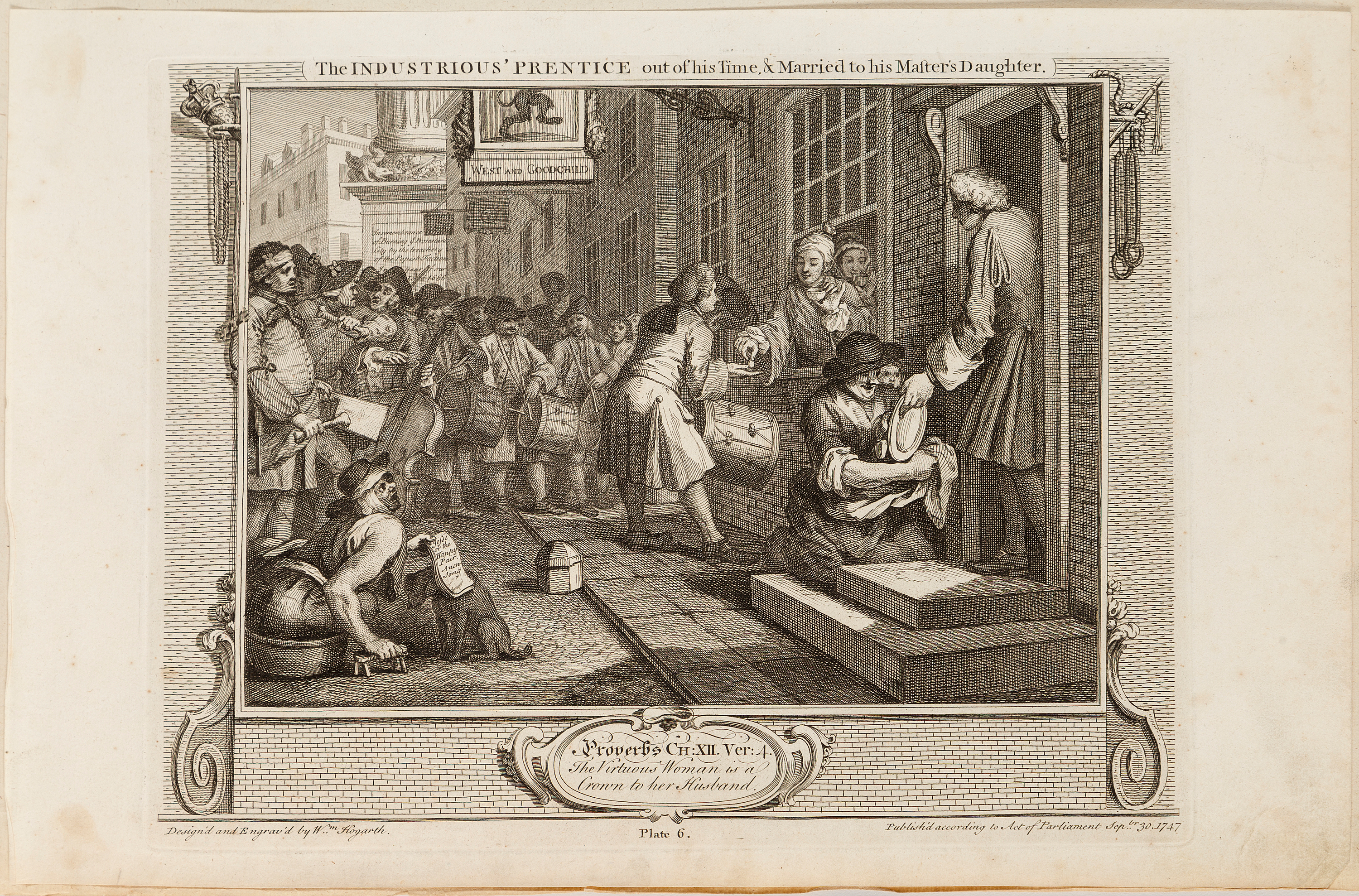 WILLIAM HOGARTH, three copper etchings, "The Cockpit", 1759 and plate 5 ...