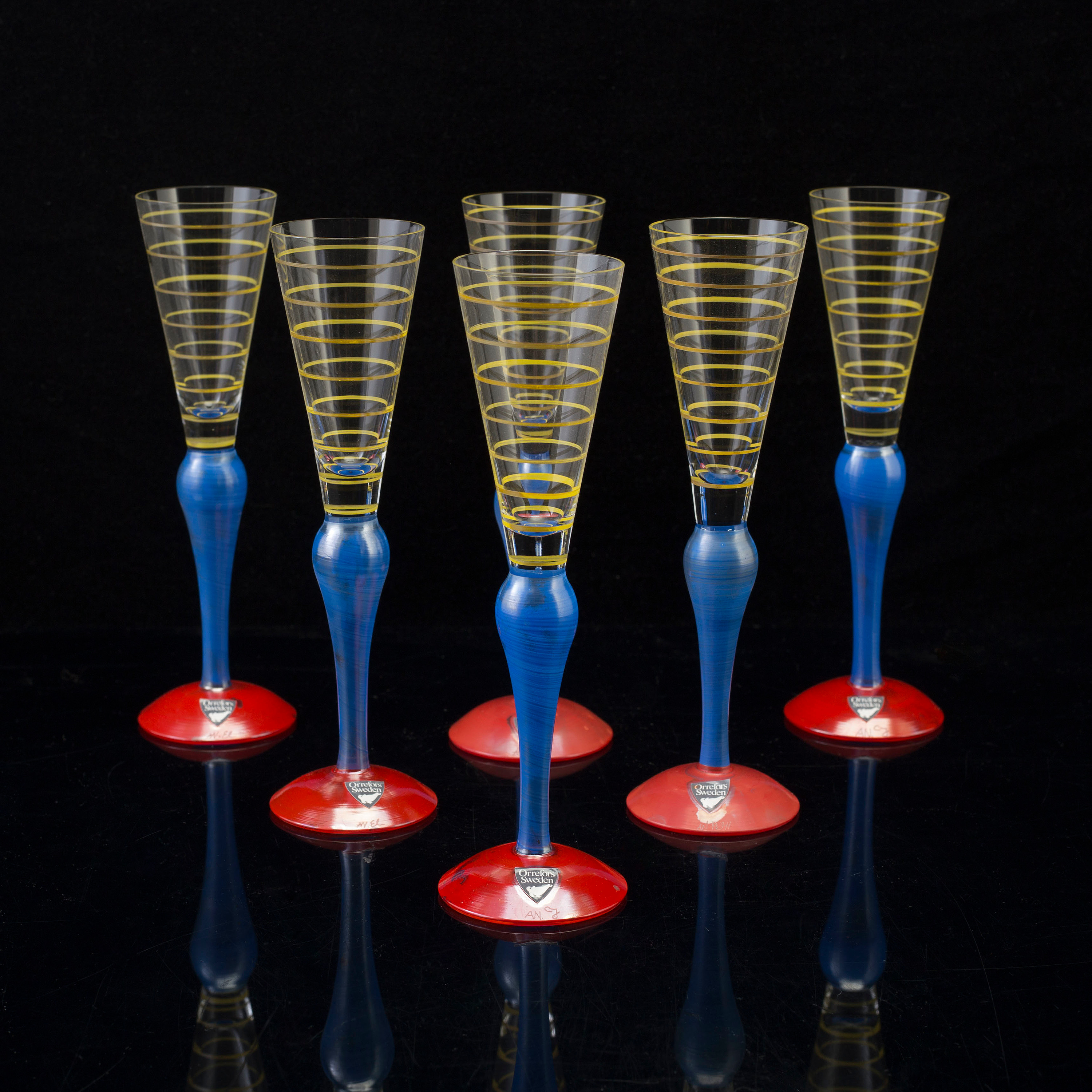 ANNE NILSSON, snapsglas, "Clown", 6 st, glas, Orrefors, 1980-tal ...