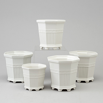 5 plant pots from Prins Eugens Waldemarsudde, porcelain, Gustavsberg ...