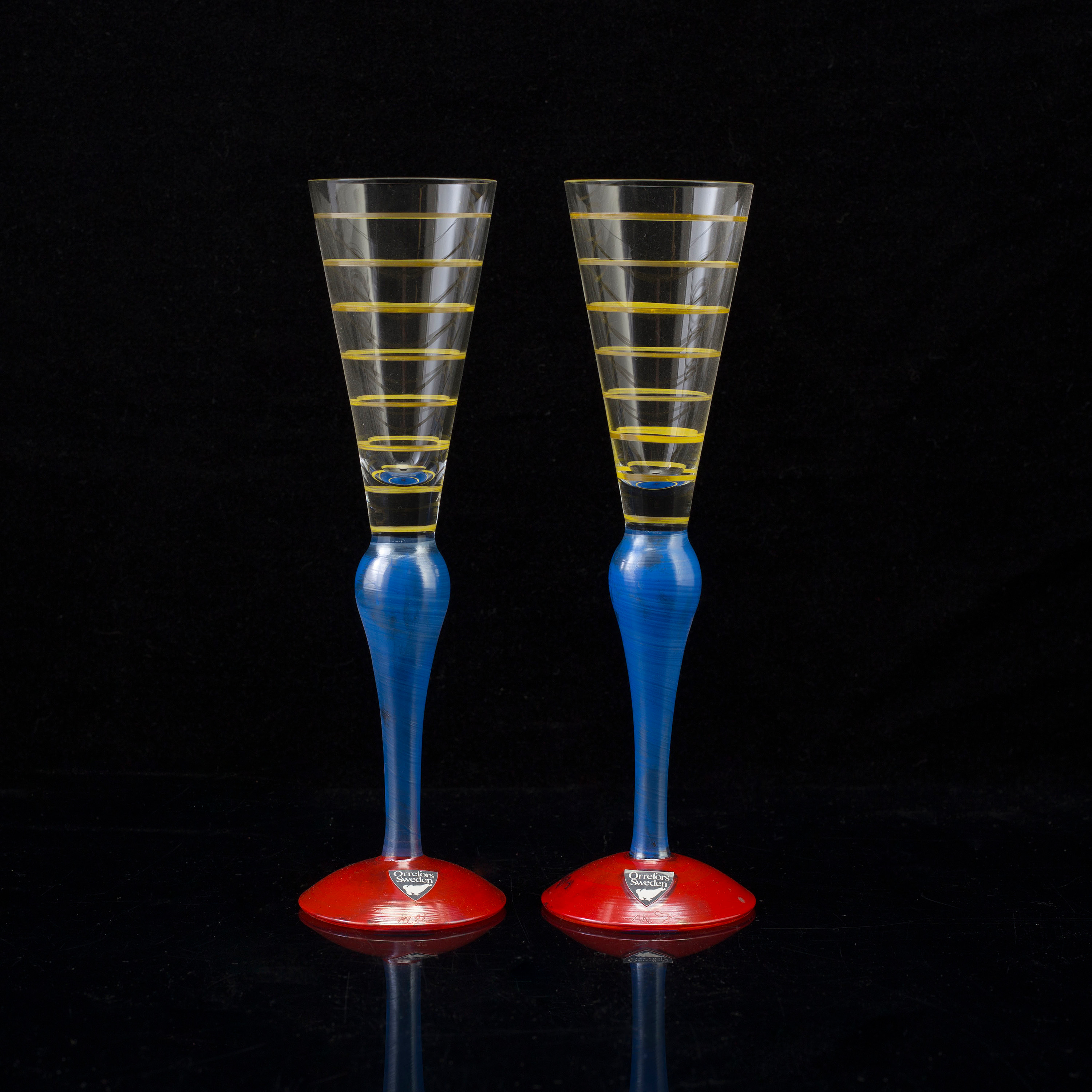 ANNE NILSSON, snapsglas, "Clown", 6 st, glas, Orrefors, 1980-tal ...