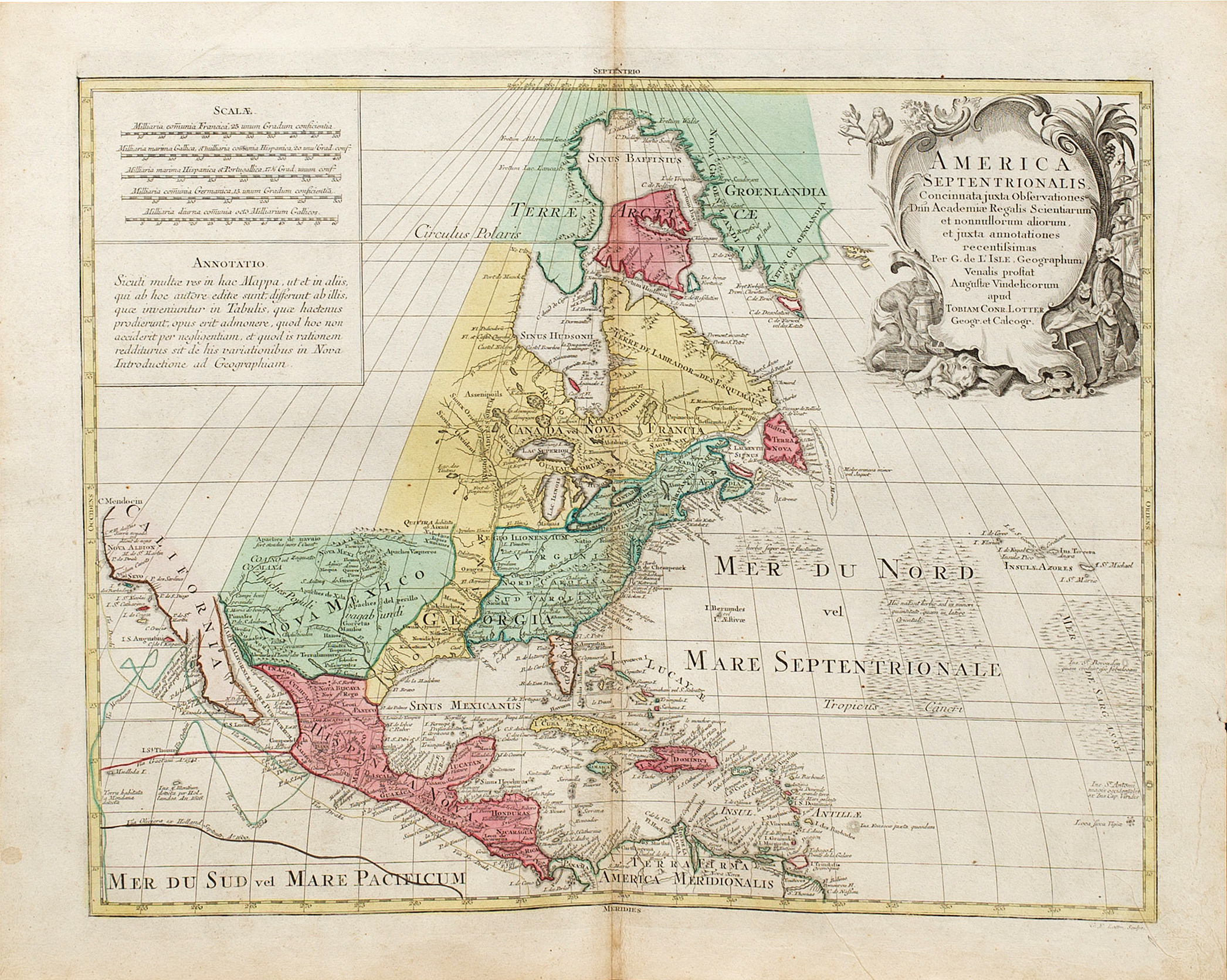 MAP, COPPER ENGRAVING Tobias Conrad Lotter,"America Septentrionalis ...