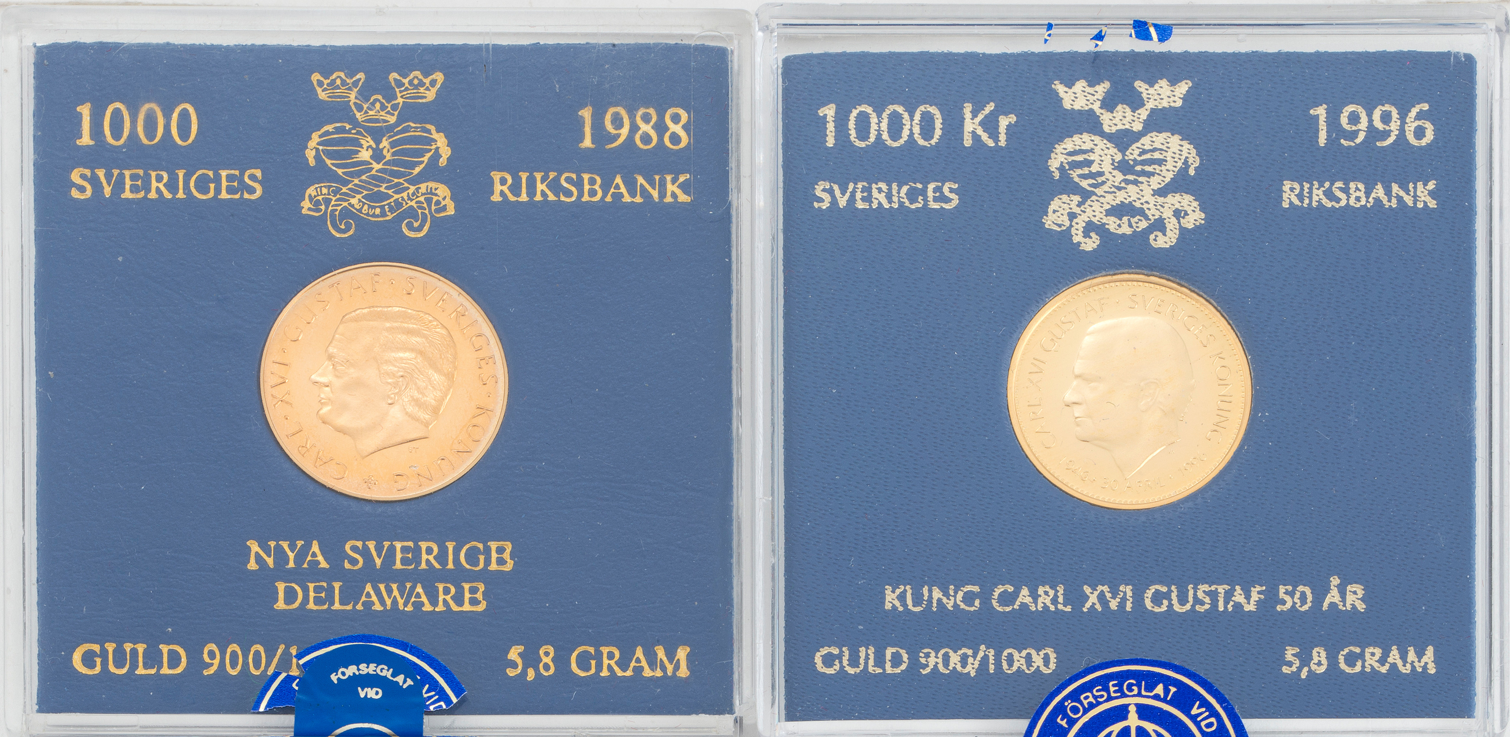 Two Swedish 1000 kr Gold Coins from 1988 and 1996. - Bukowskis
