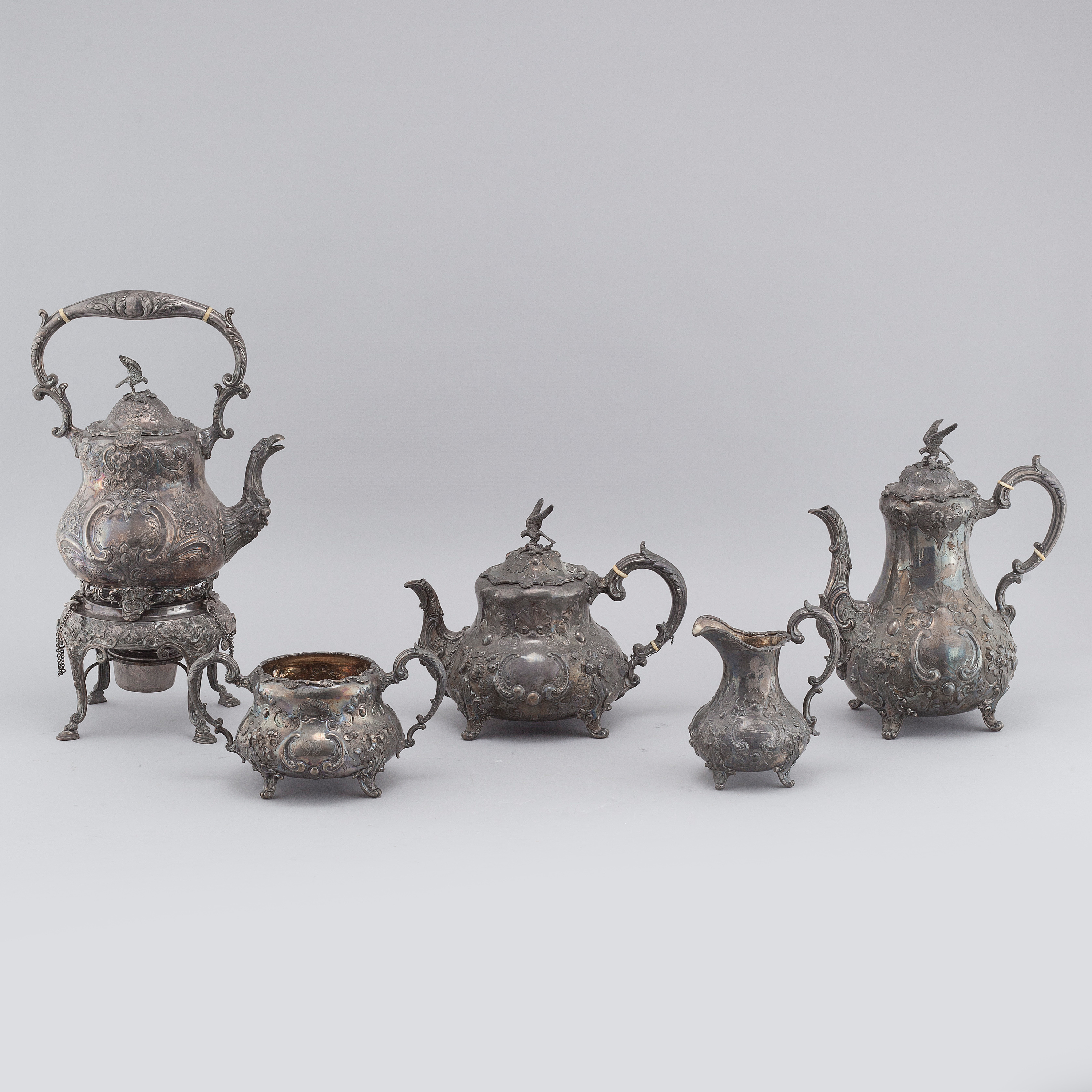 KAFFE- och TESERVIS, 5 delar, silver, mestadels Daniel & Charles Houle ...