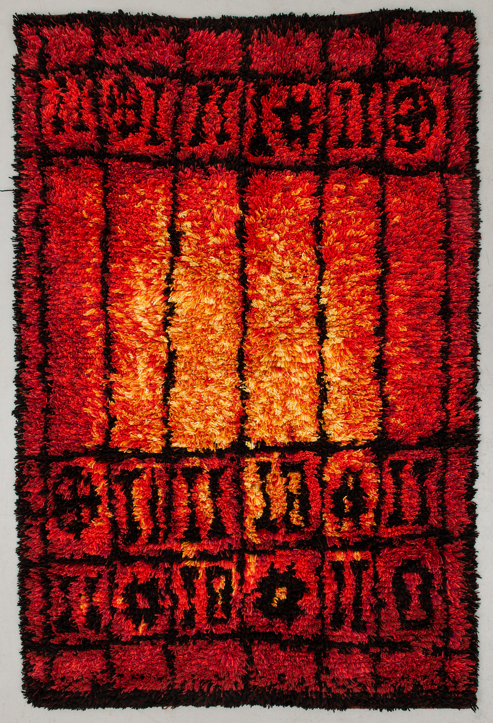 A Finnish long pile ryijy rug designed by Laila Mikkonen in the 1960s ...