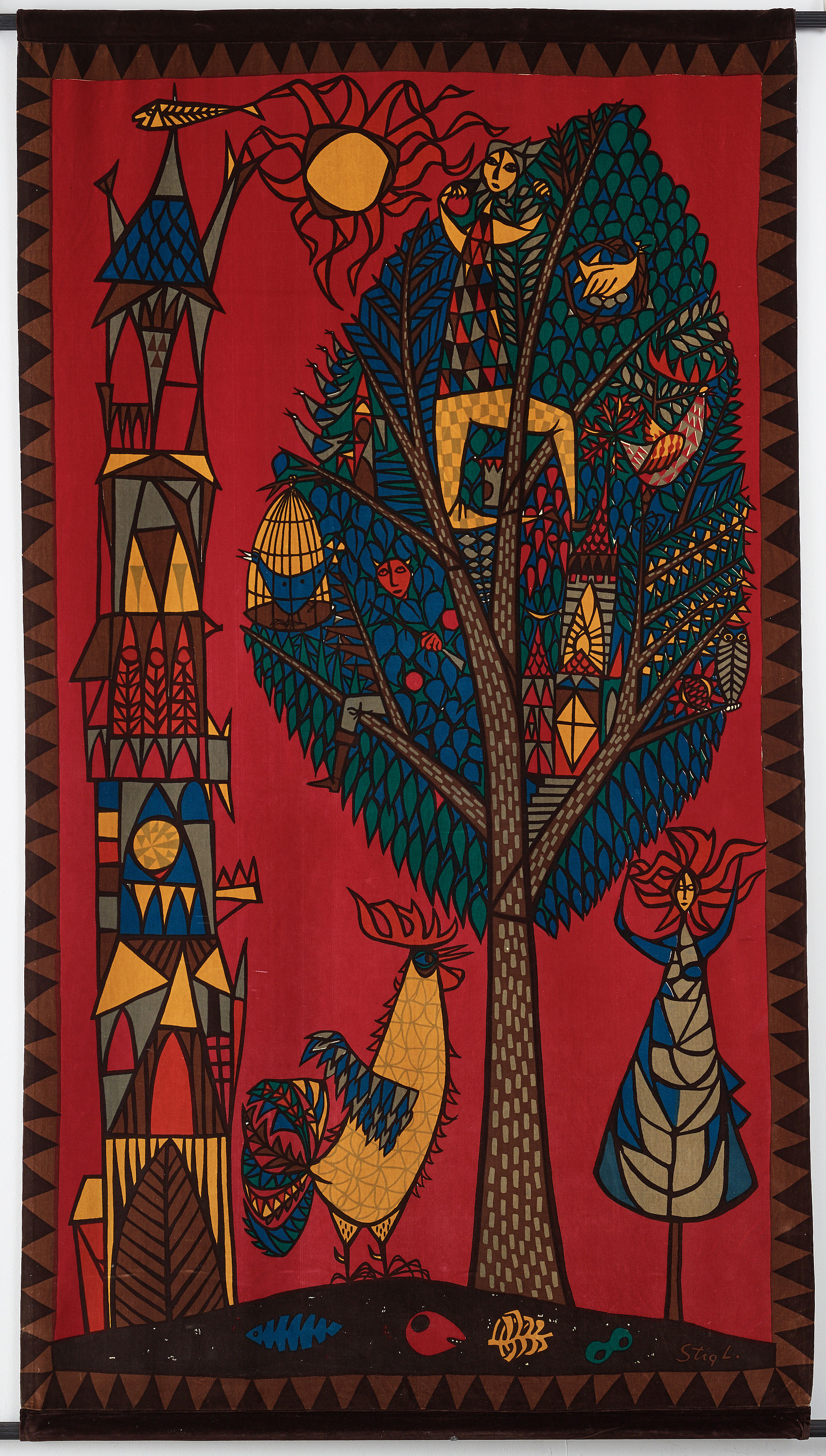 STIG LINDBERG, A TEXTILE, velvet, "Livets träd", ca 218 x 125,5 cm (as ...