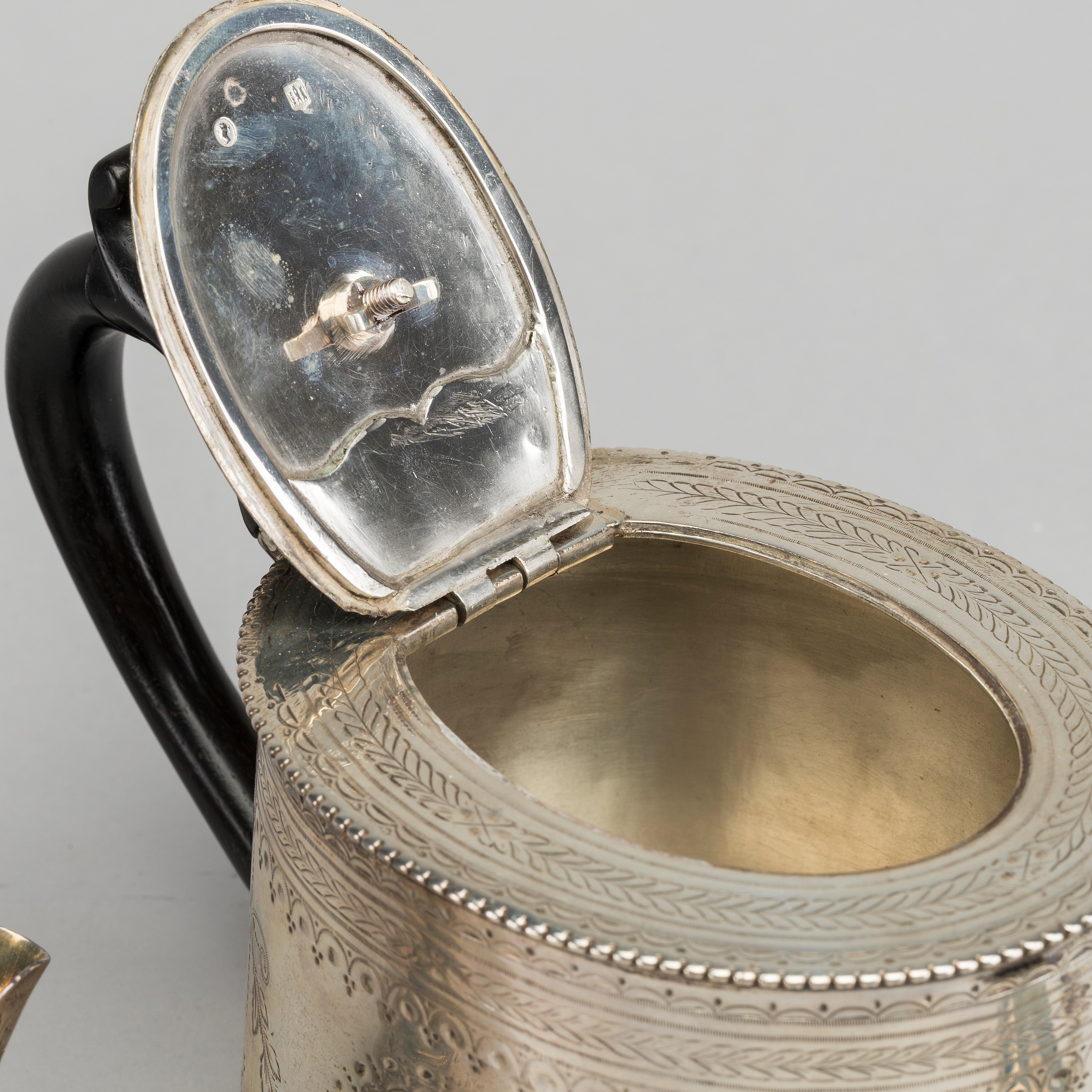 A scottish 19th century silver 3 pcs tea service mark of John Crichton ...