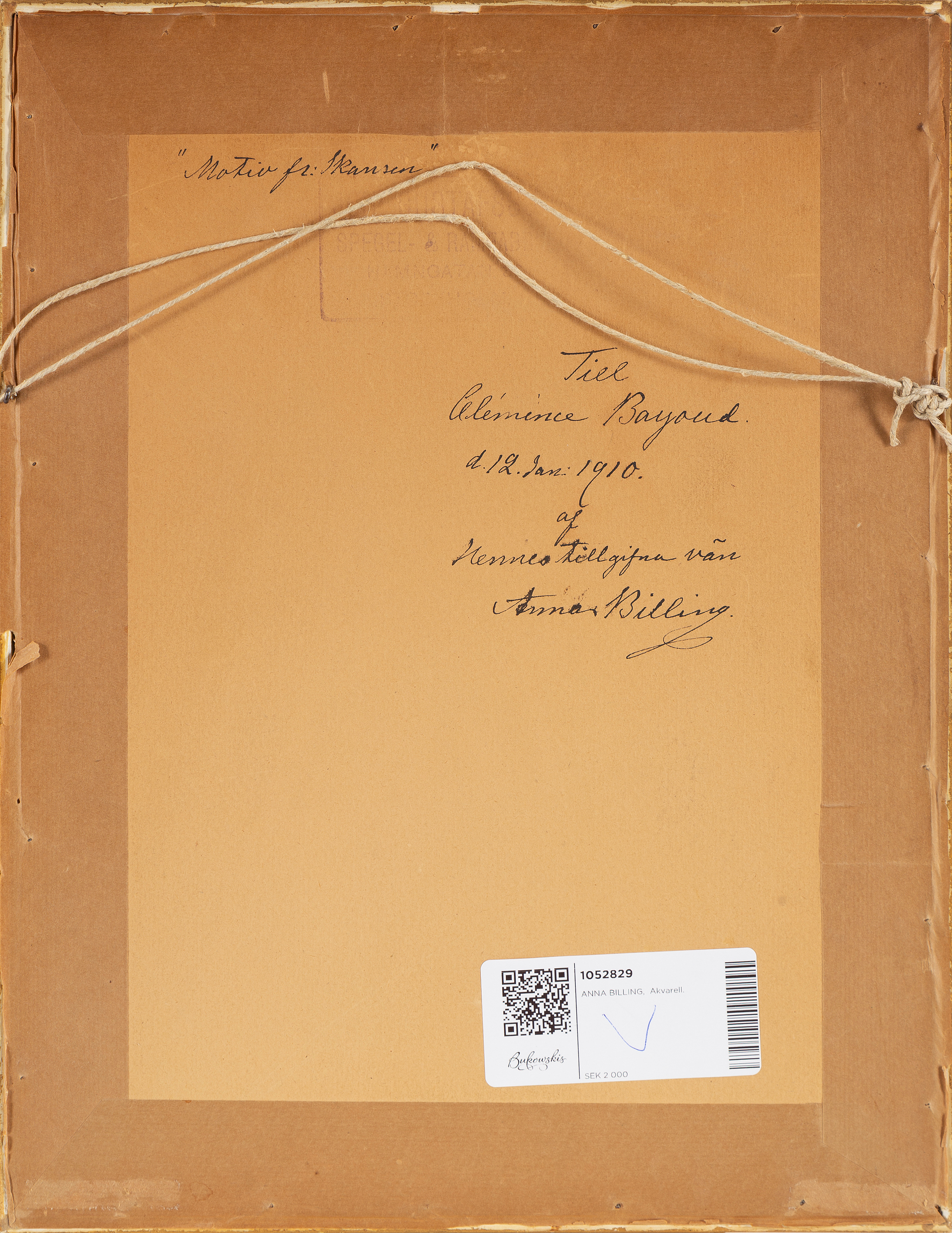 ANNA BILLING, watercolour on paper, signed and dated 1909. - Bukowskis