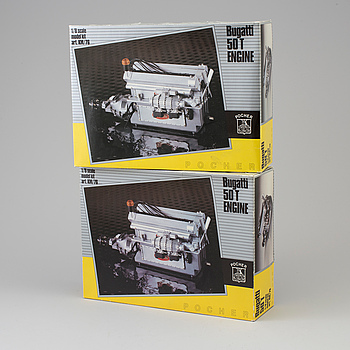 2 plastic scale models of Bugatti 50 T engines by Pocher. - Bukowskis
