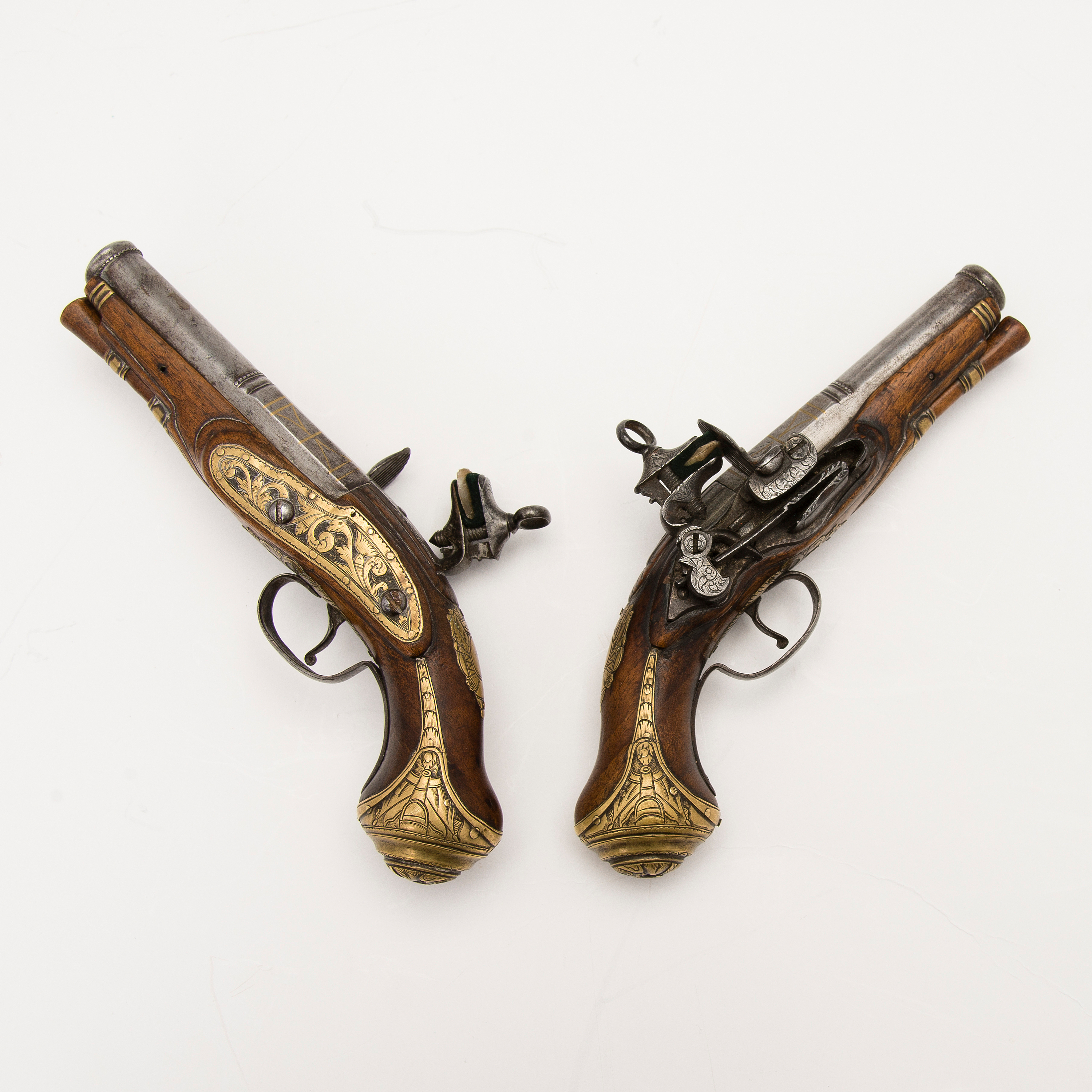 Pair of Spanish miquelet flintlock pocket pistols, second half of 18th ...