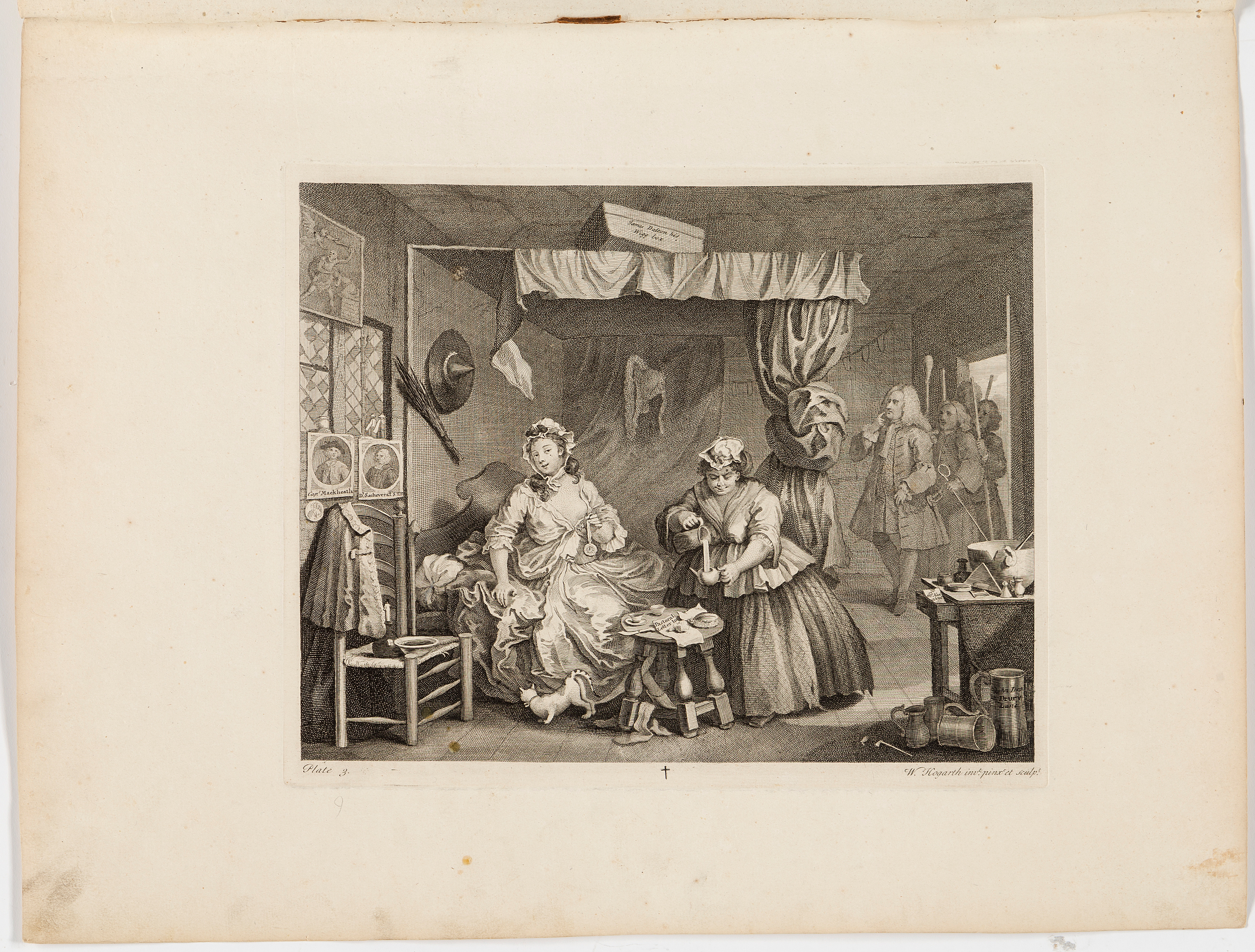 WILLIAM HOGARTH, six copper engravings "A Harlot's Progress", plate 1-6 ...