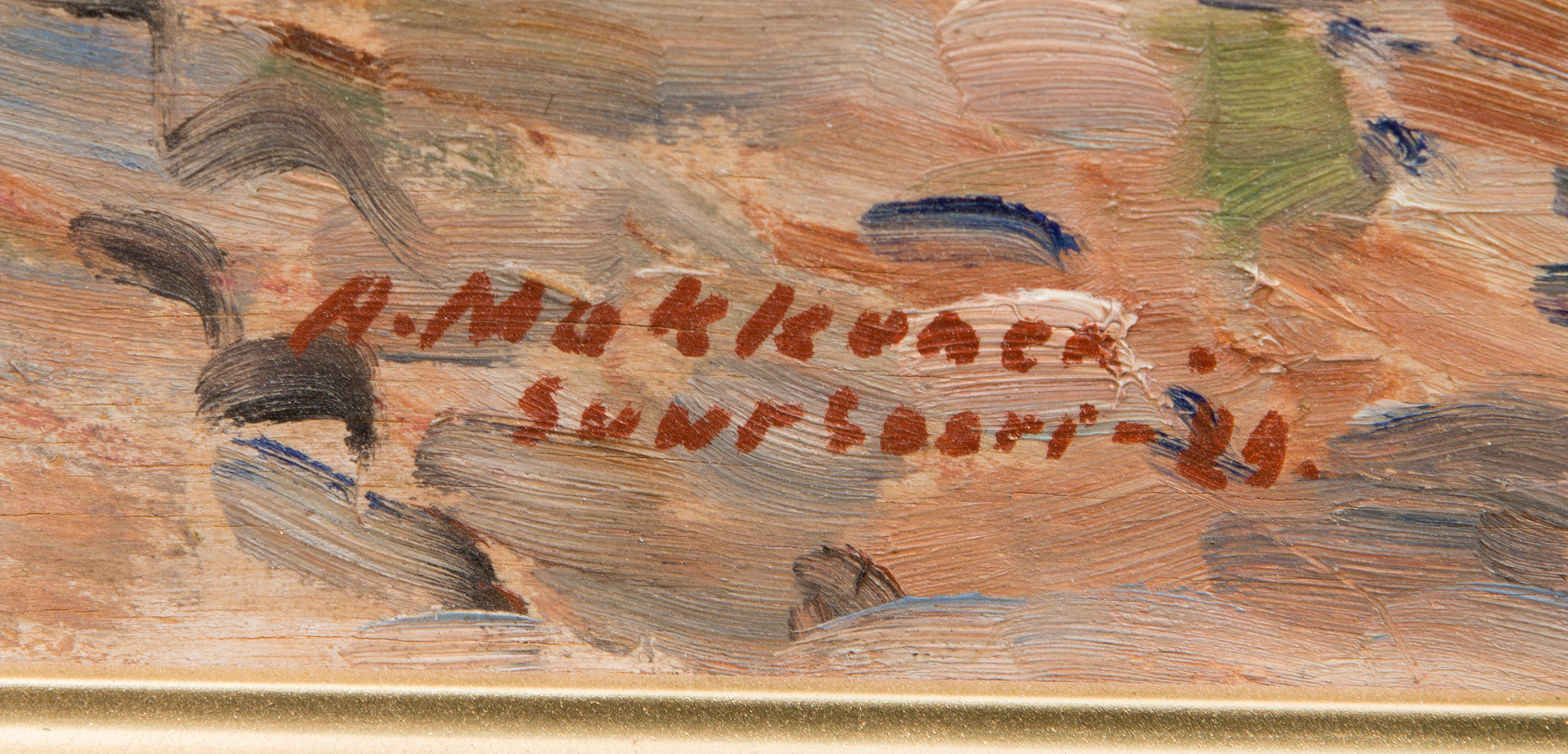 ARVO MAKKONEN, olja på pannå, signerad och daterad Suursaari -29 ...