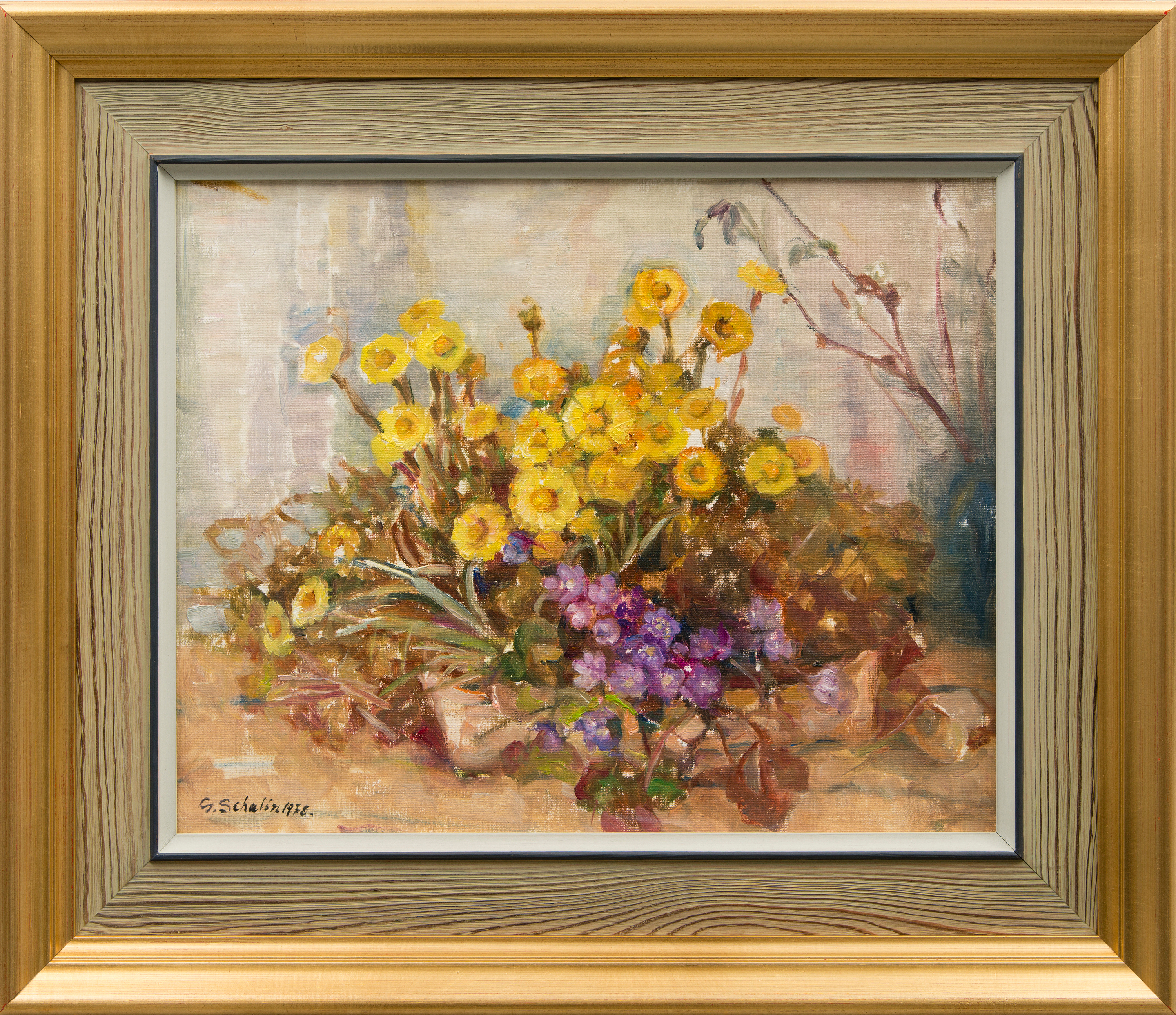 GRETA SCHALIN, olja på duk, uppfodrad på skiva, signerad och daterad ...