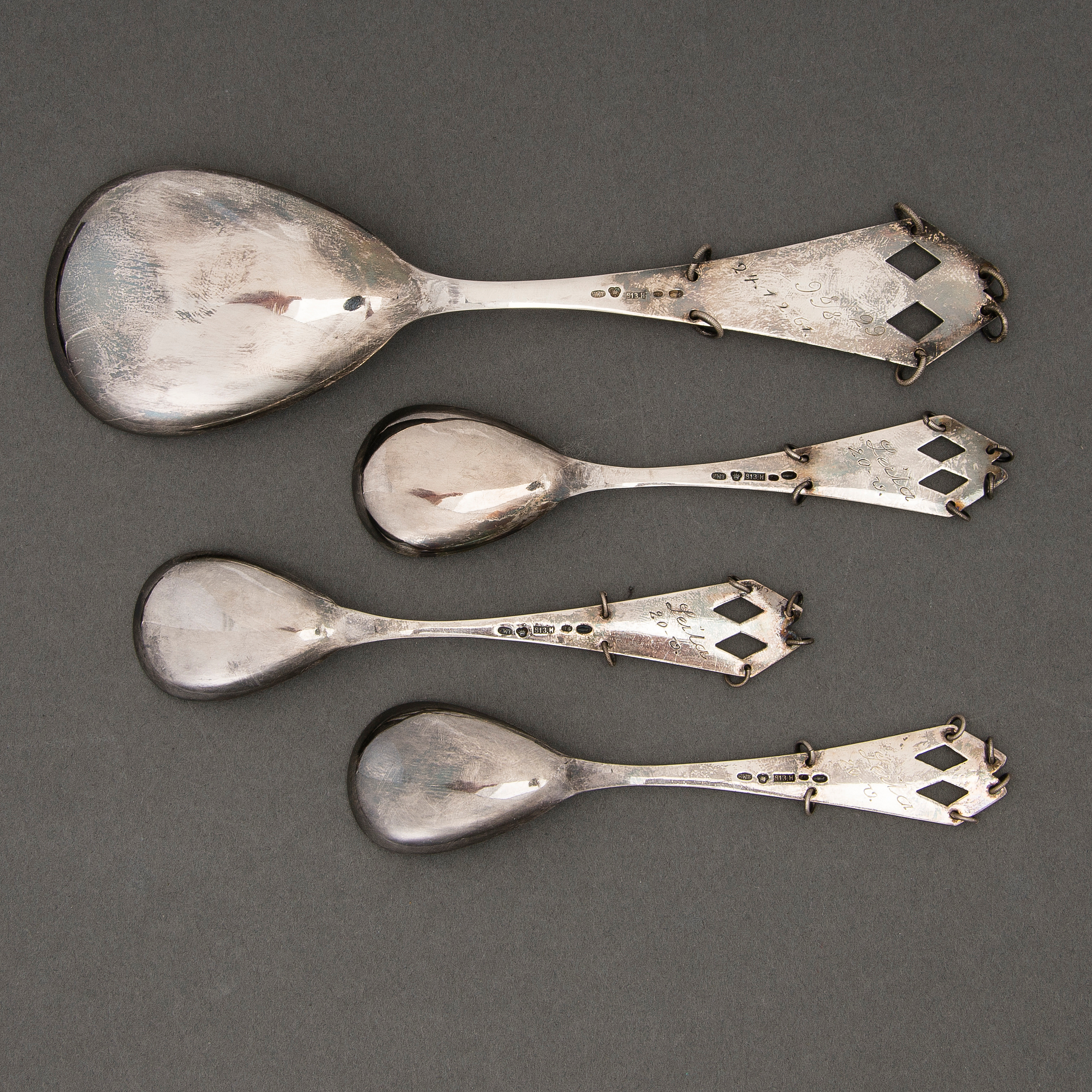 Four Silver Sami Spoons, mark of Frans Vilhelm Tiura, Kemi 1929 ...