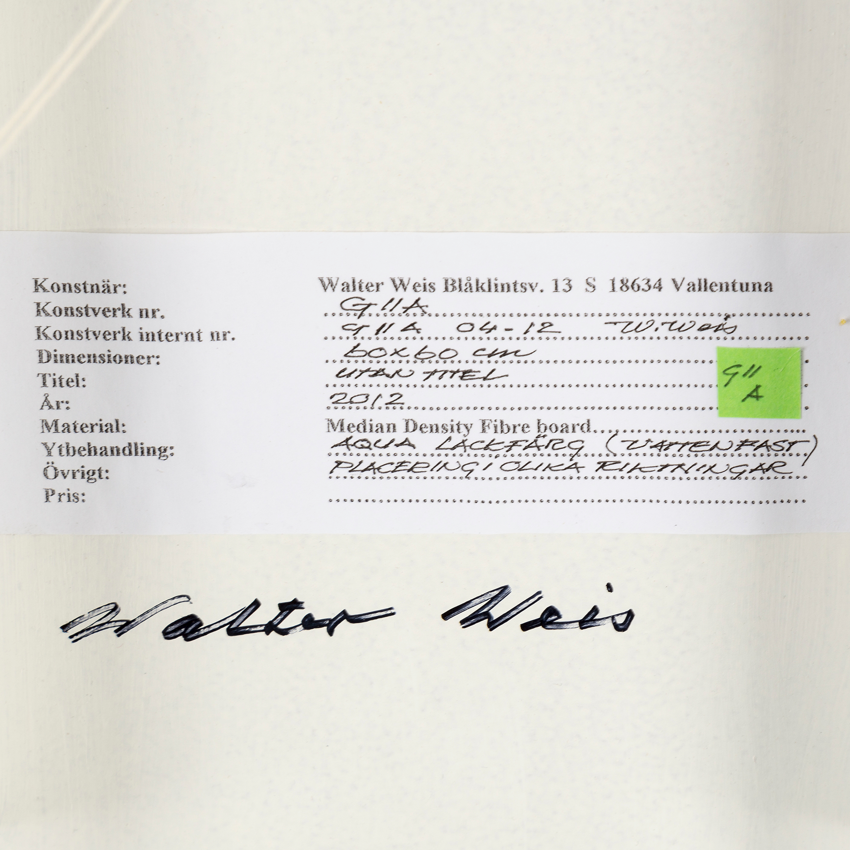 WALTER WEISS, oil on board, signed on verso. - Bukowskis