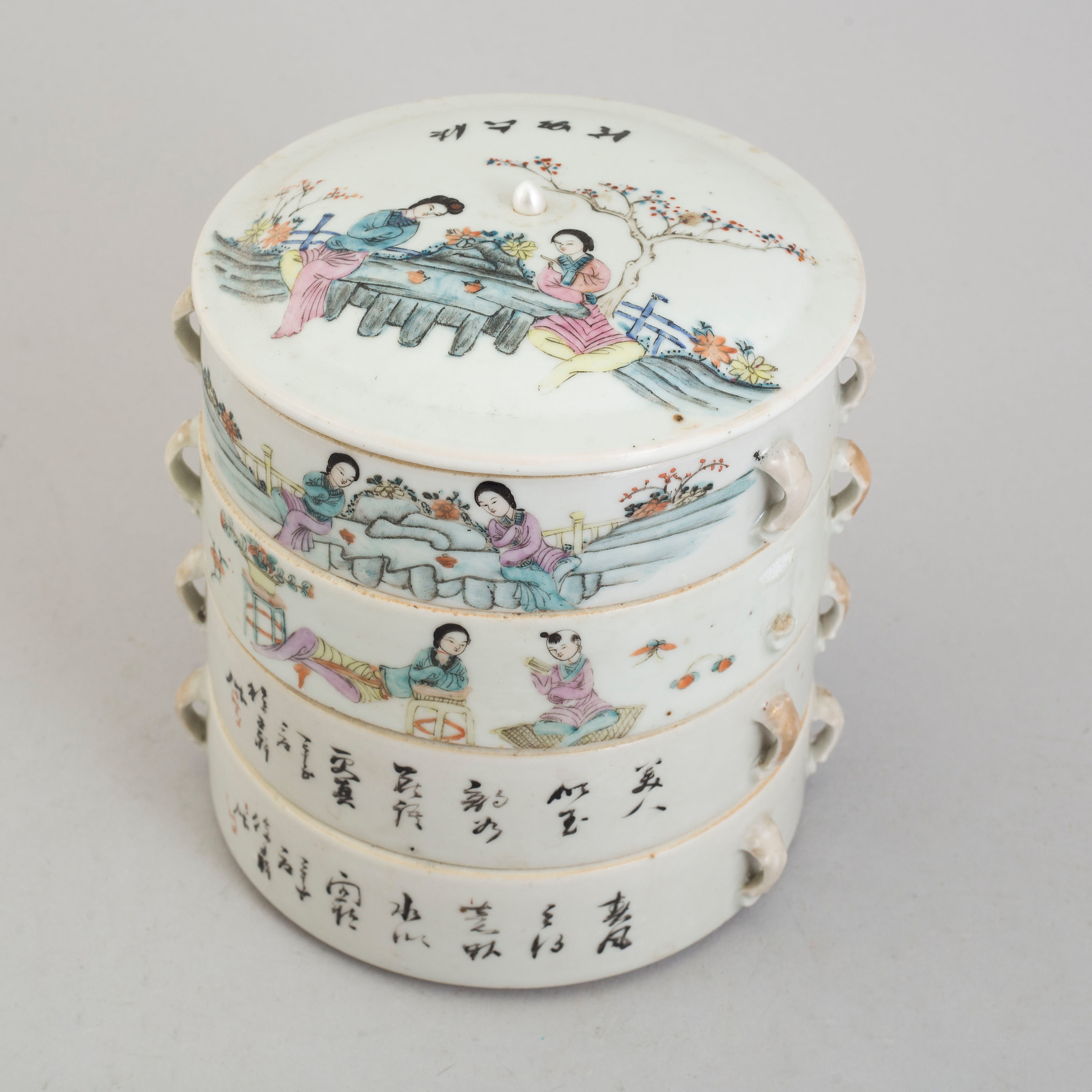 A Chinese famille five layered food box with cover, early 20th century ...