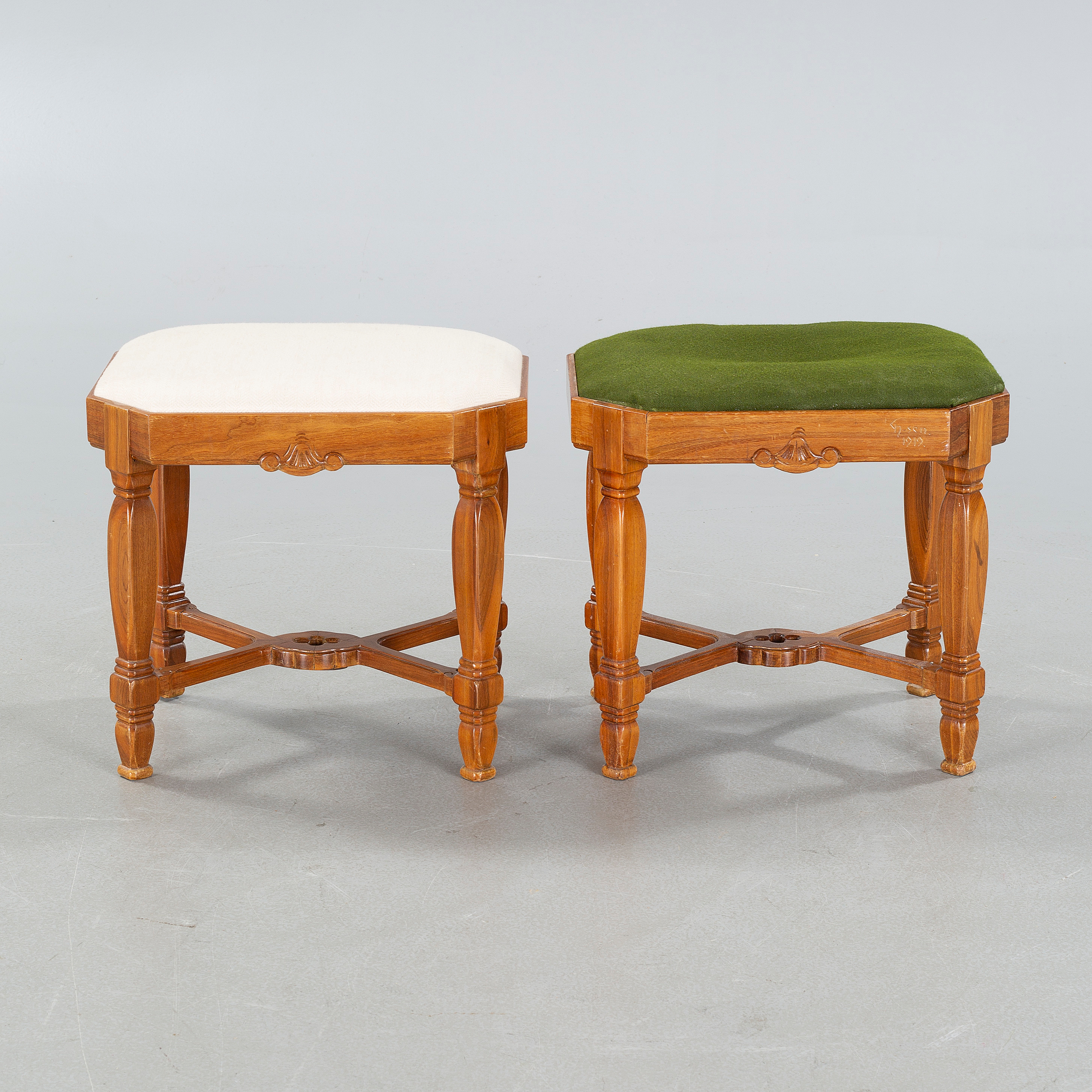 CARL CHRISTIAN CHRISTENSEN, a pair of foot stools, signed and dated ...