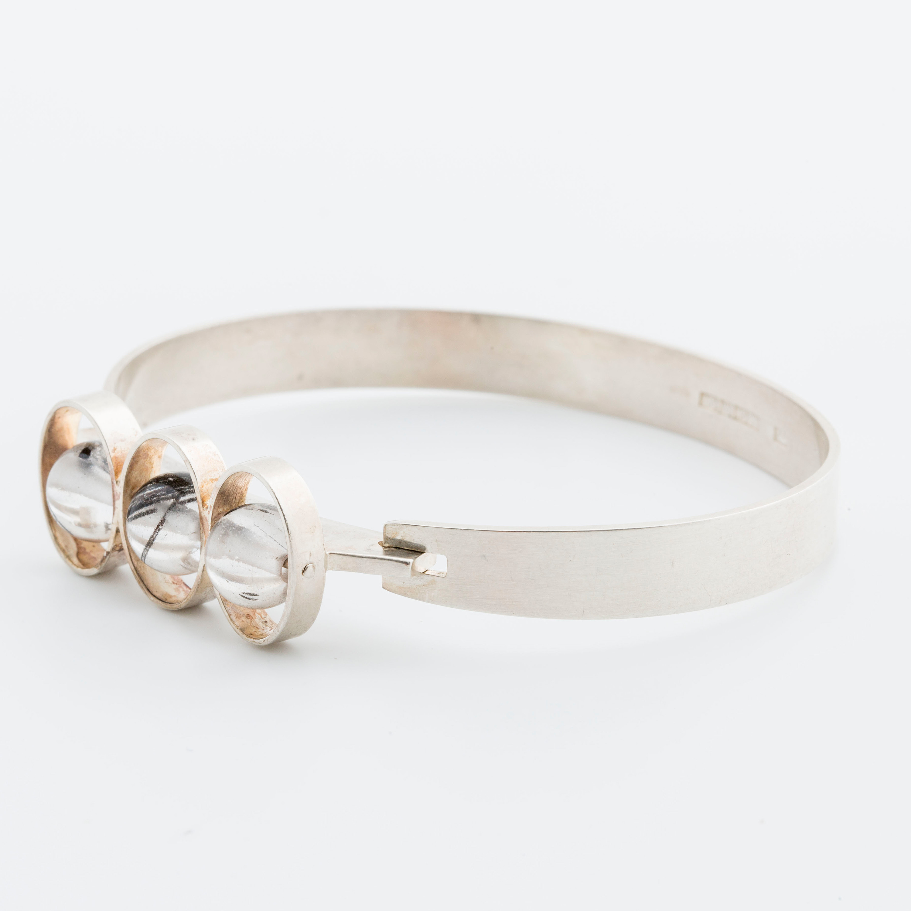 BANGLE, silver with 3 rutilated quartz spheres, Finnish hallmarks 1969 ...