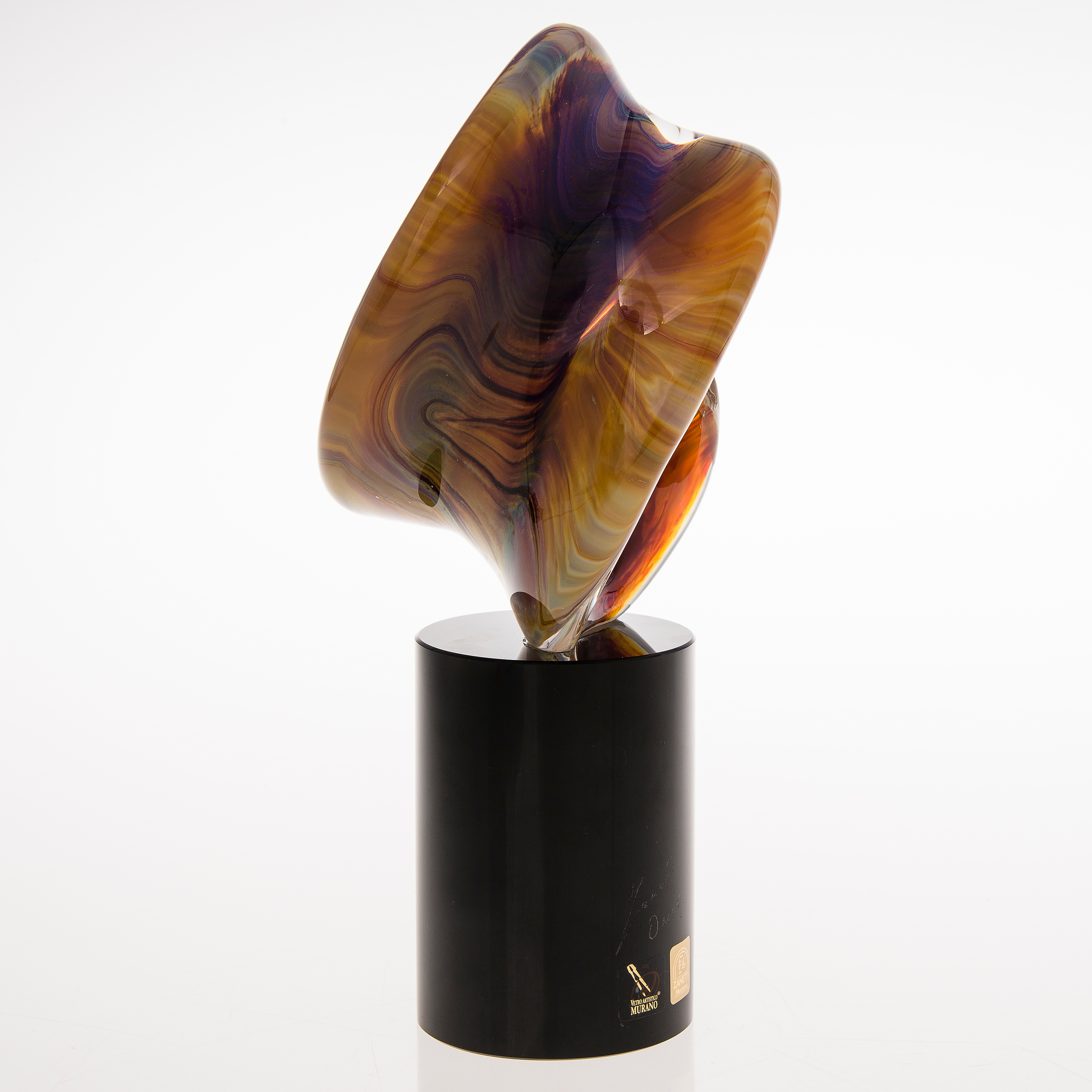 'Dancing Ribbon' glass sculpture, signed Zanetti, labelled Vetro ...