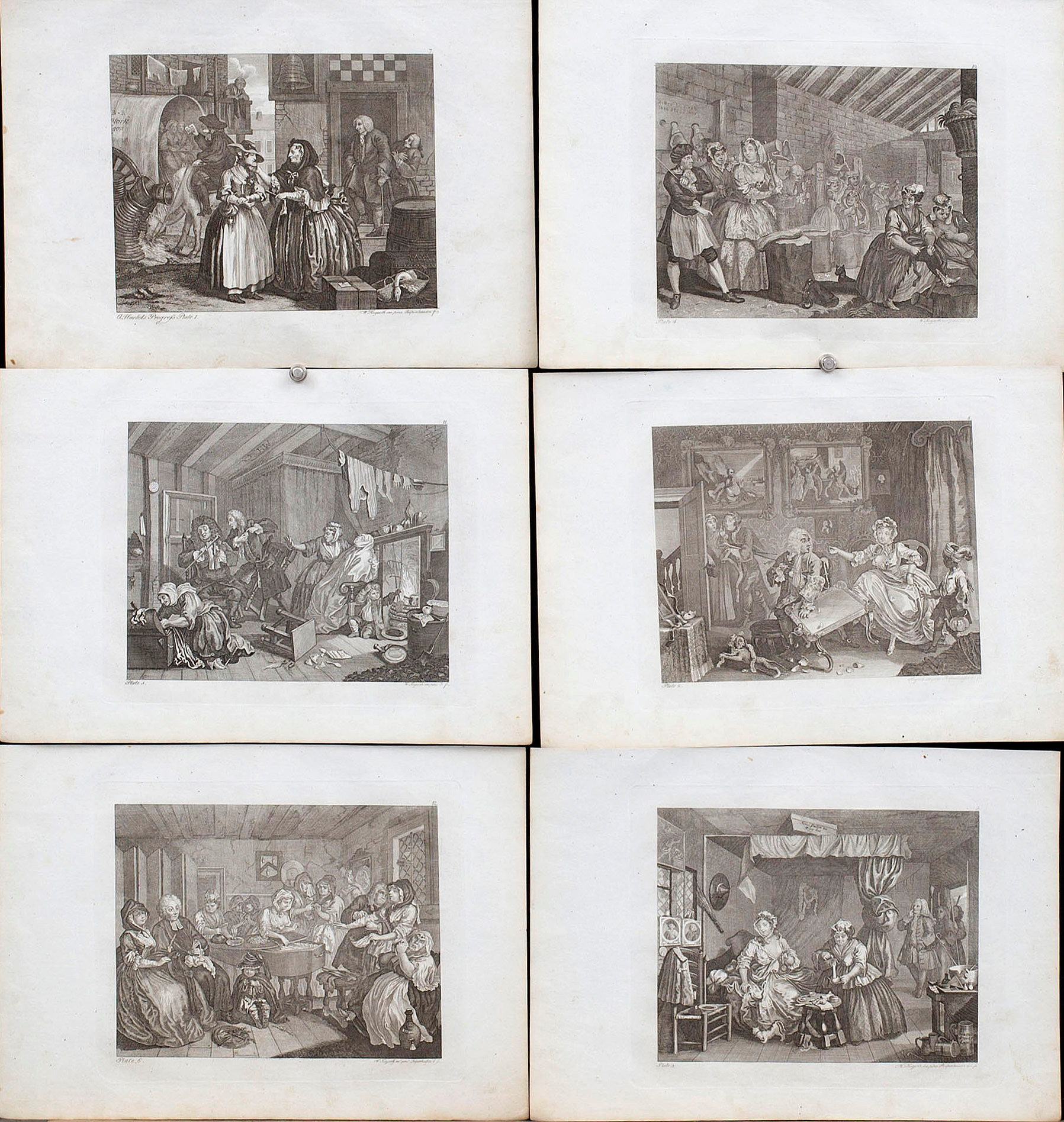 WILLIAM HOGARTH,after, six, copper plate engraving by Ernst ...