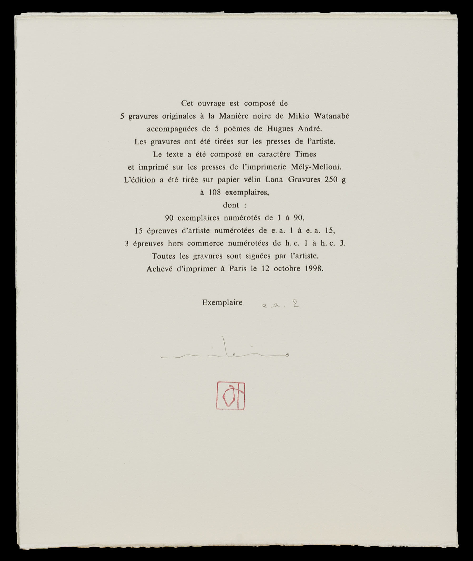 MIKIO WATANABE & HUGUES ANDRÈ MAPP med 5 Mezzotinter, Signerad o ...