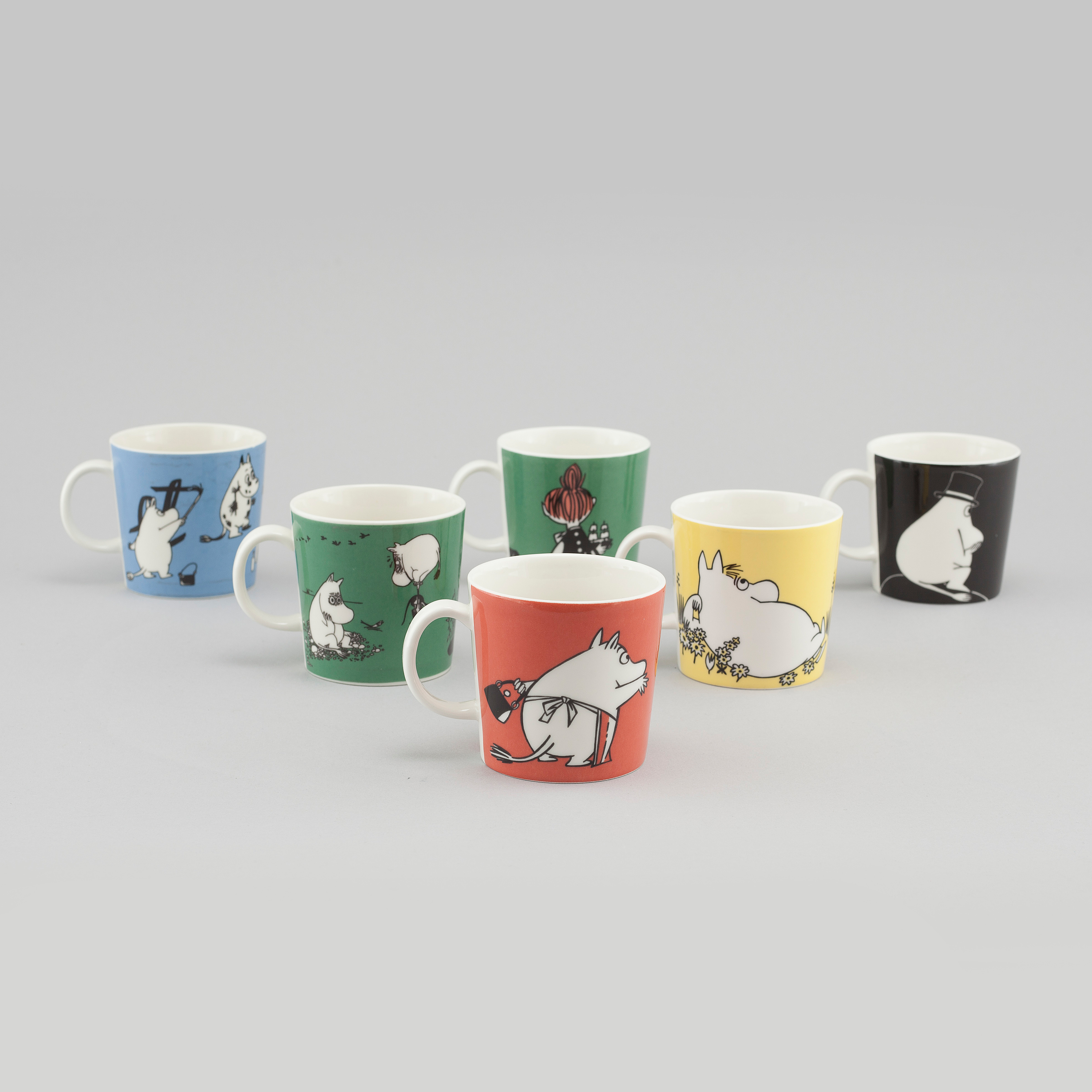 Six Moomin porcelain mugs, Moomin Characters, Arabia, 1999-2008 ...