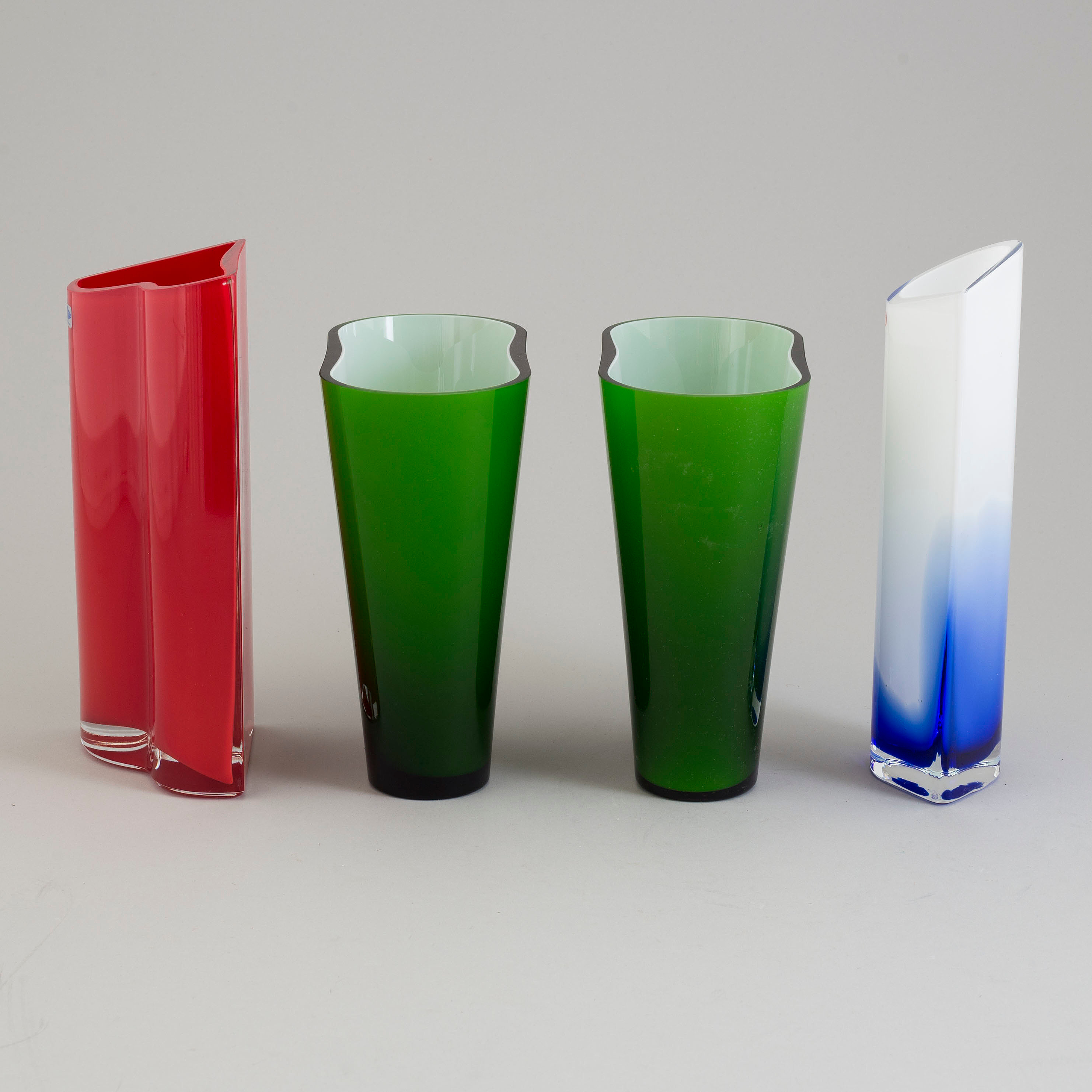Four glass vases, various designers, Iittala, Finland, second half of ...