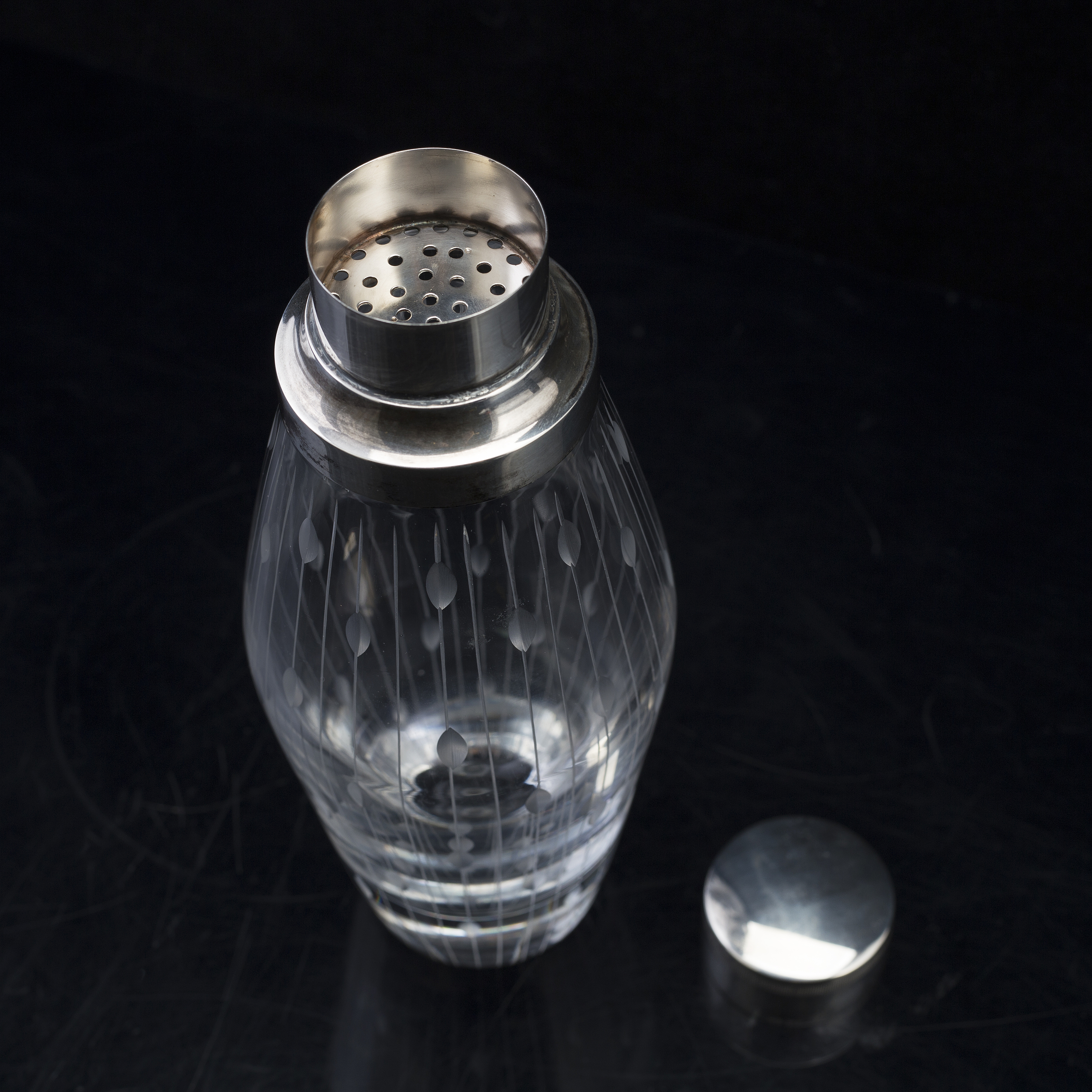 A sterling silver and glas cocktail shaker from Germany, 1950's ...