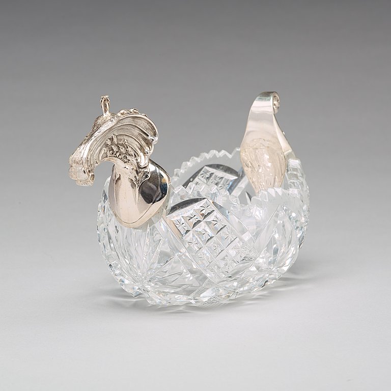 A Russian early 20th century silver and glass kovsh, marked Gratchev ...