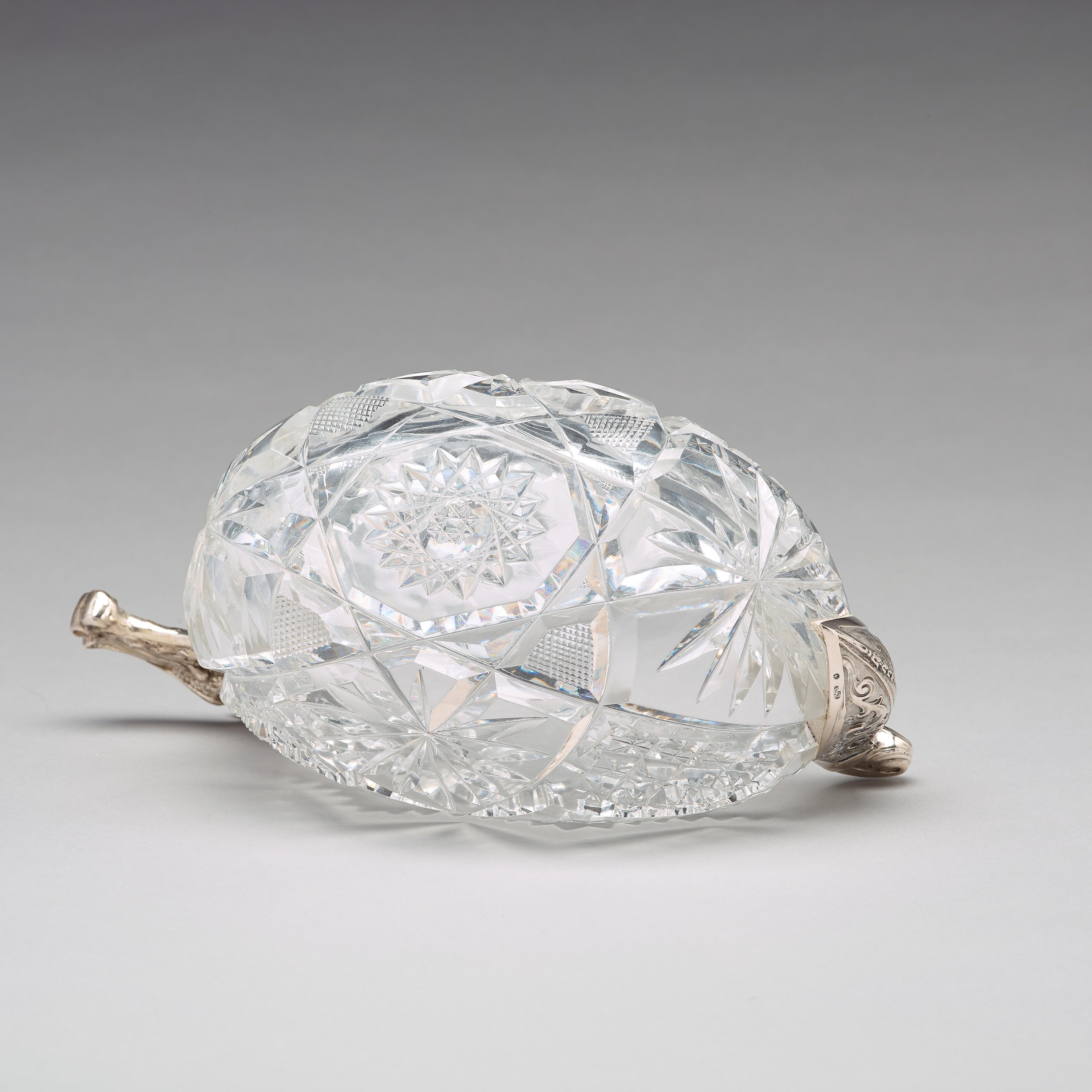 A Russian early 20th century silver and glass kovsh, marked Gratchev ...