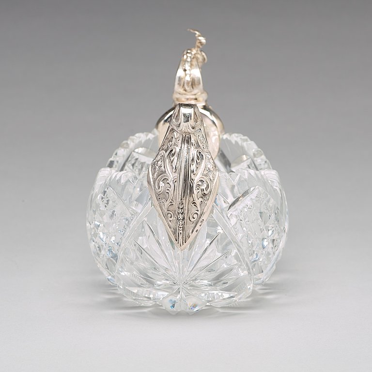 A Russian early 20th century silver and glass kovsh, marked Gratchev ...