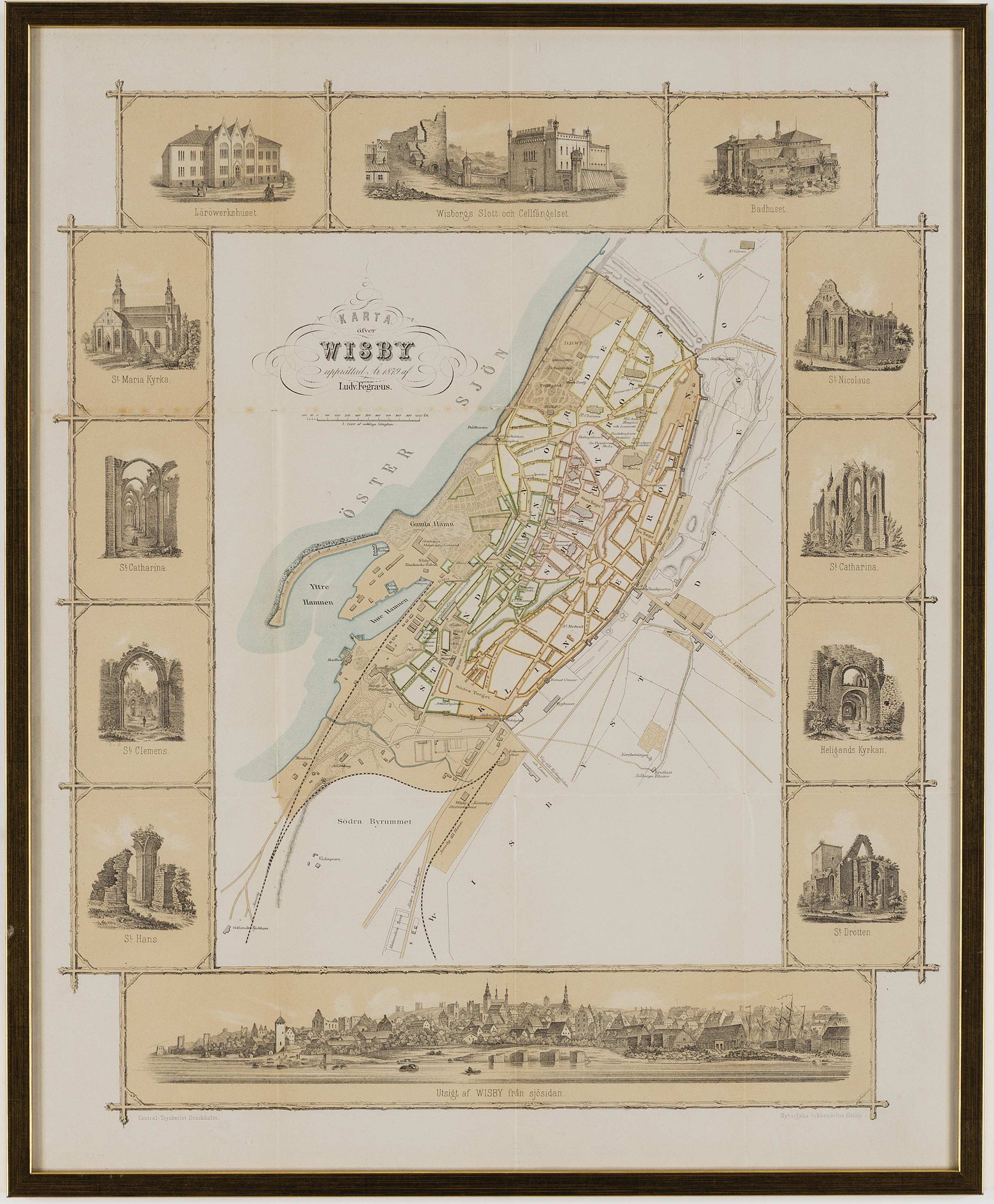 XYLOGRAFI, Karta öfver Wisby, 1879, Ludv Fegraeus. - Bukowskis
