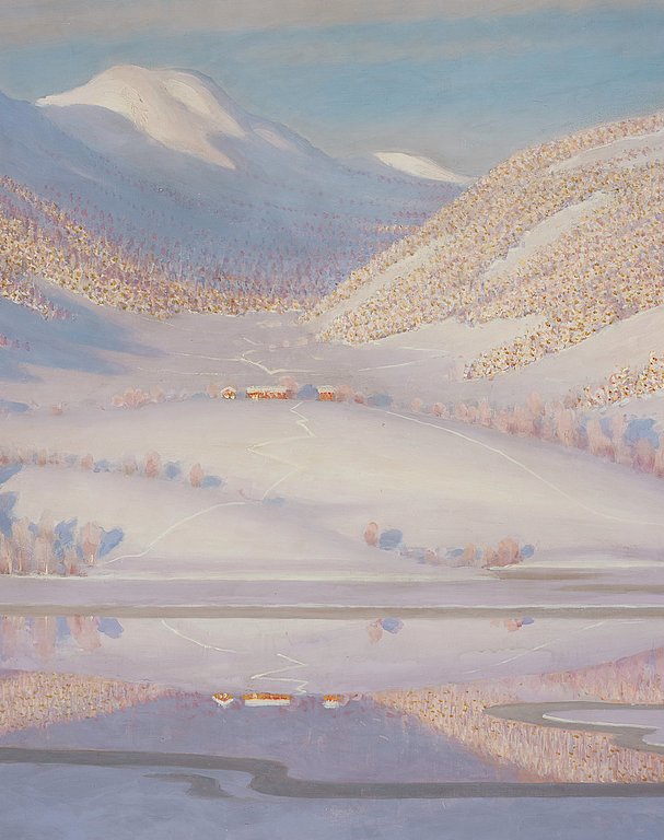 Gustaf Fjaestad, Reflections on a winter lake. - Bukowskis