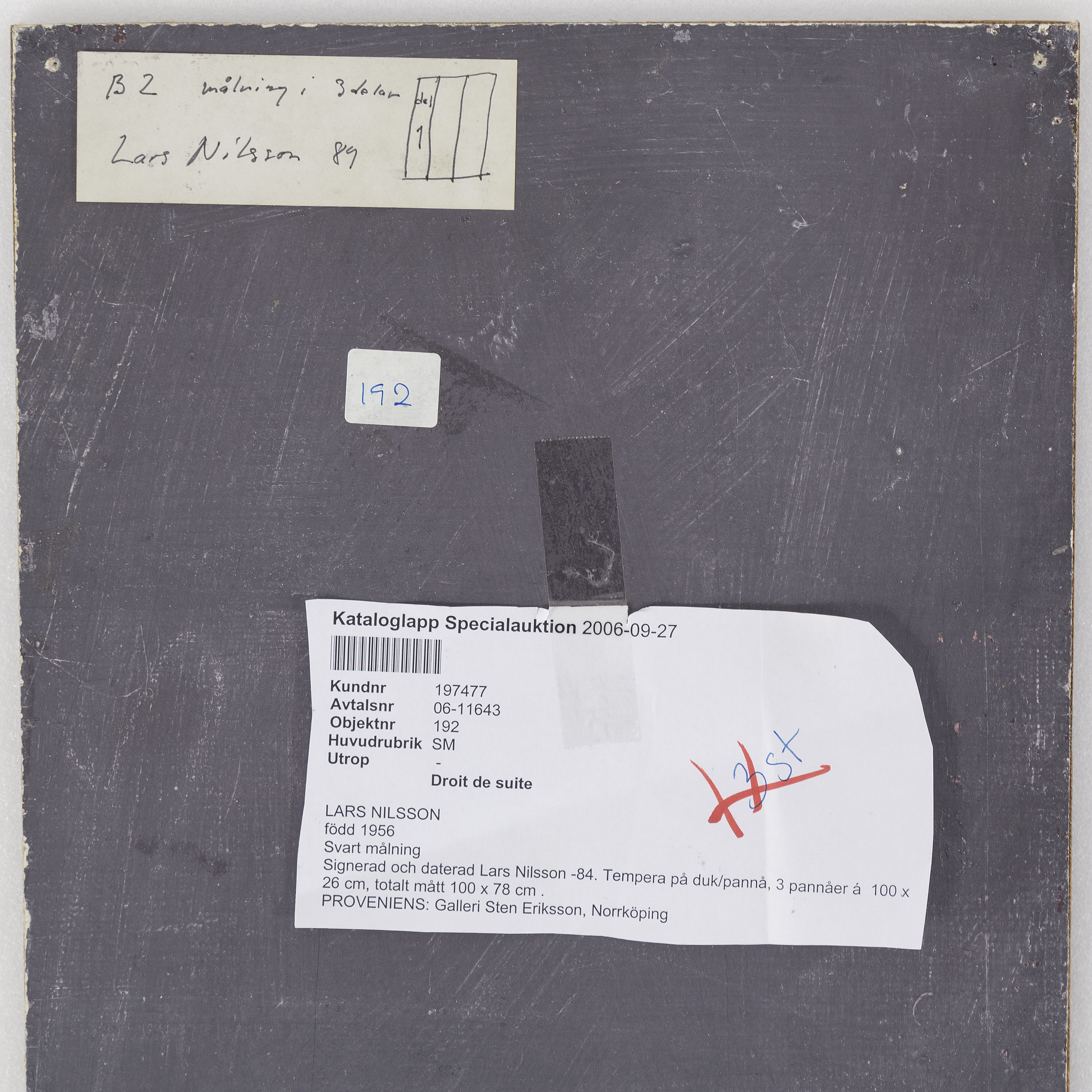 LARS NILSSON, triptyk på pannå. Signerad 1984. - Bukowskis