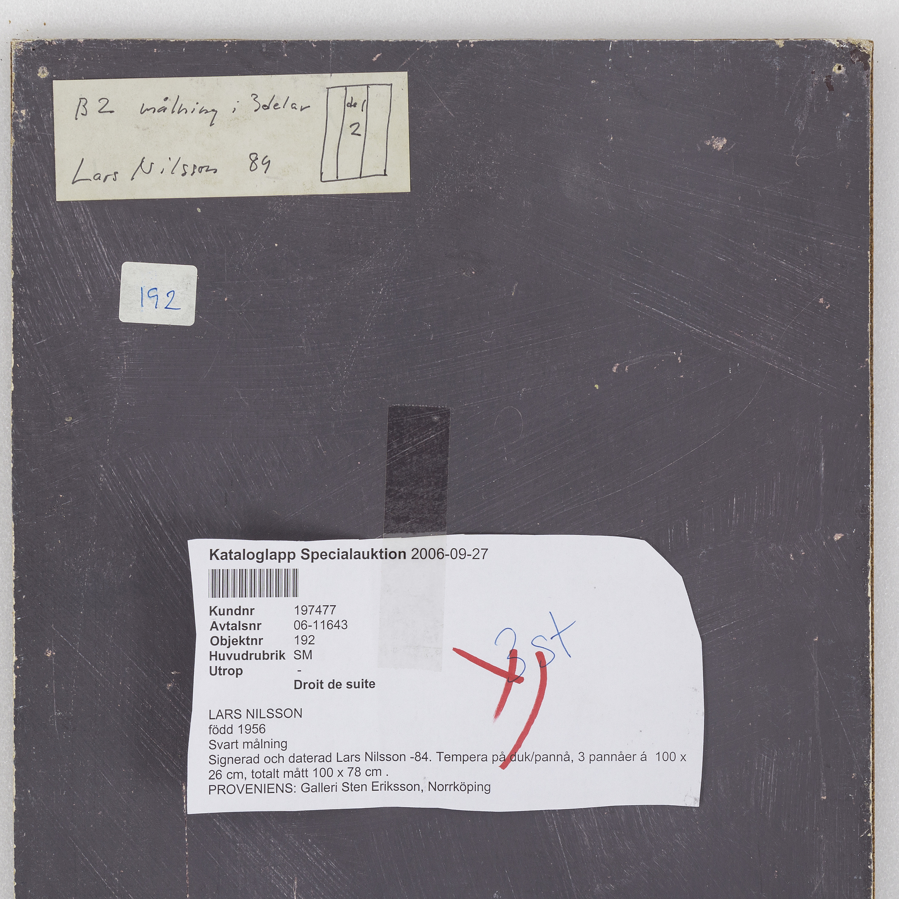 LARS NILSSON, triptyk på pannå. Signerad 1984. - Bukowskis