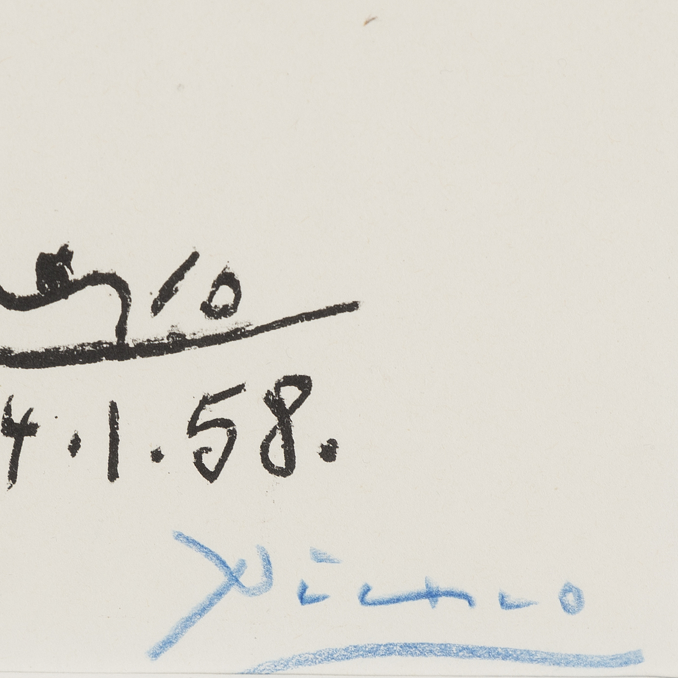 PABLO PICASSO, original Lithograph, 1958. Signed in blue pencil ...